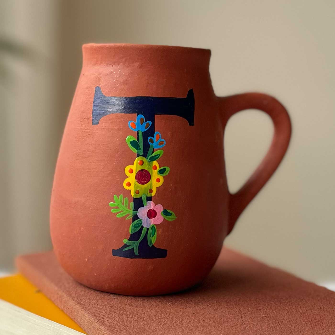 Buy Personalized Hand-painted Floral Theme Monogram Terracotta Mug - T ...