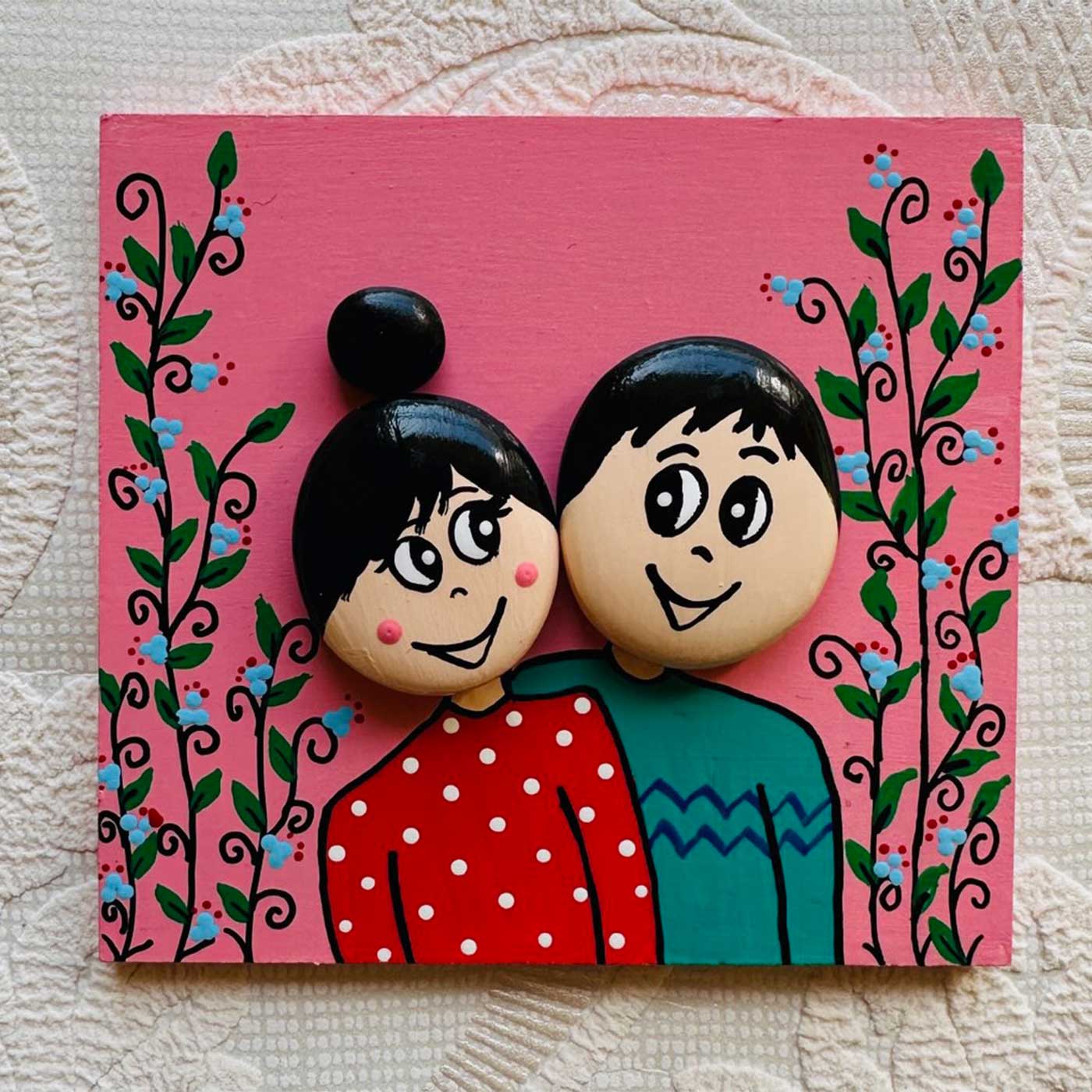 Buy Hand-Painted Pebble Art Cute Couple Wooden Fridge Magnet Online On ...