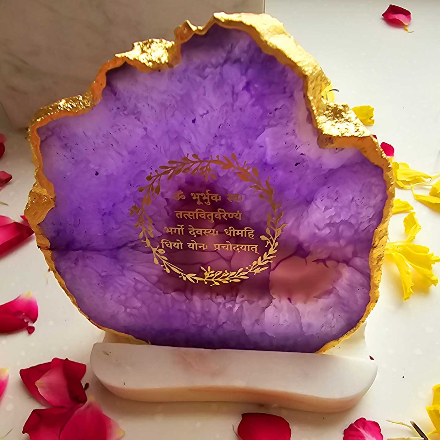 Buy Handmade Purple Gayatri Mantra Agate Decor With Marble Tea Light ...