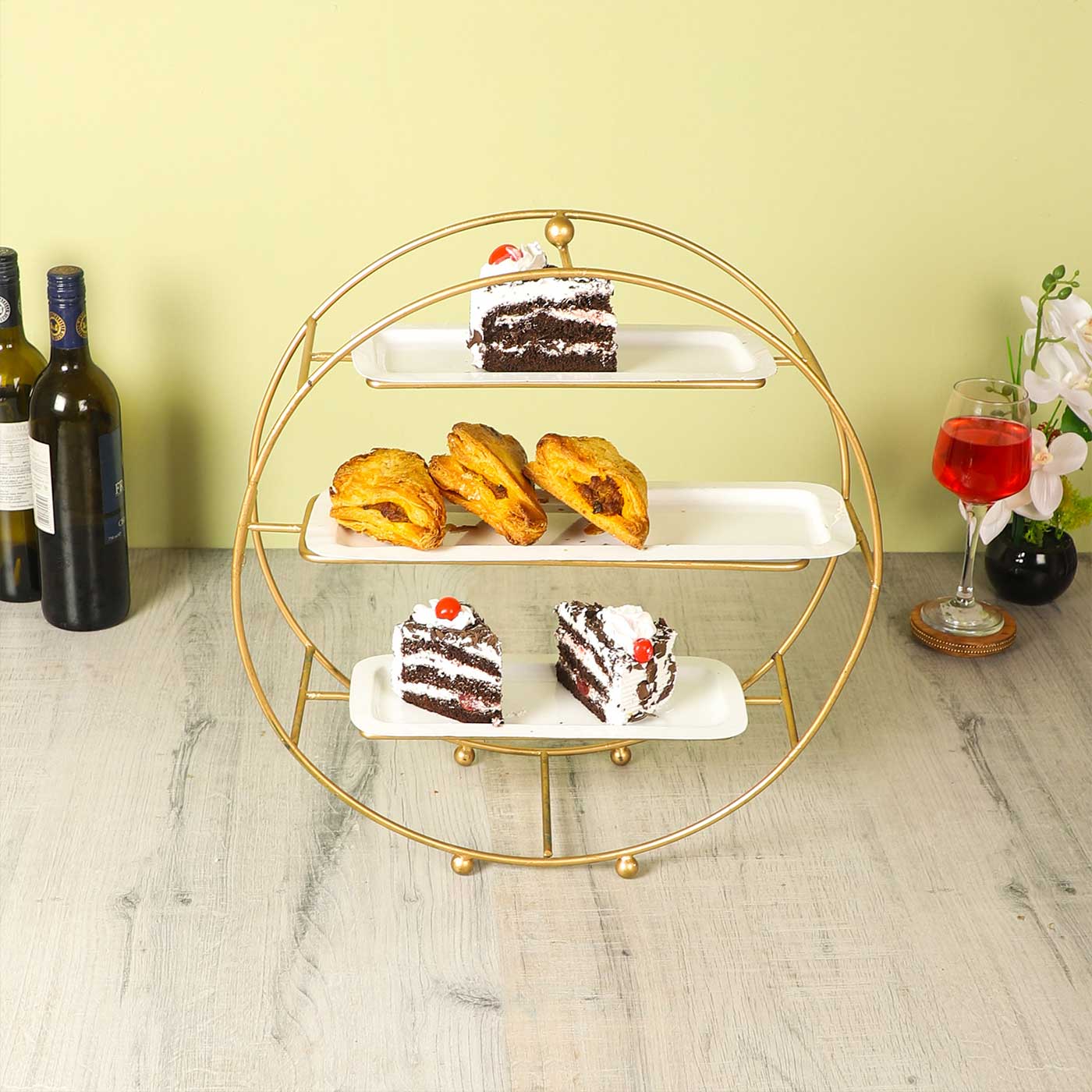 Buy Handmade Three Tier Metal Buffet Platter | Set Of 4 Online On Zwende