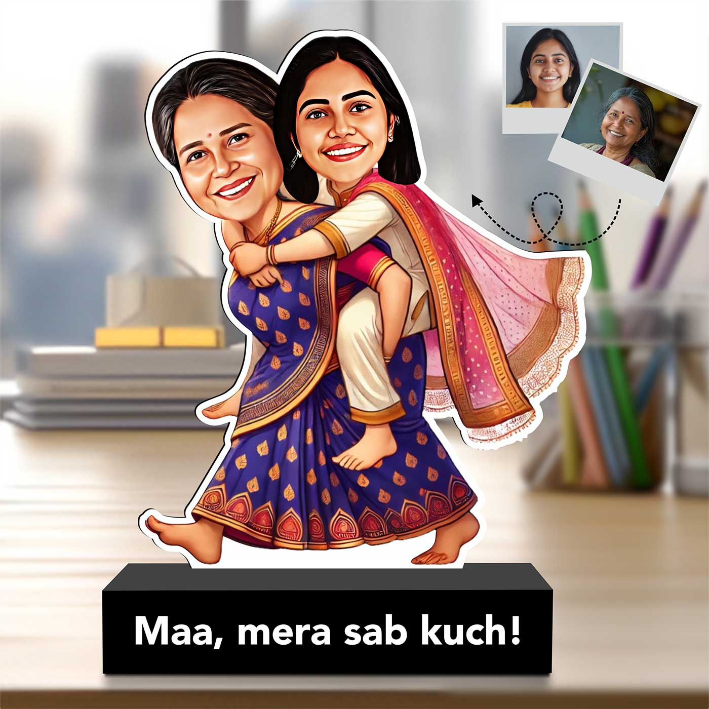 Buy Photo Personalized Maa & Me Theme MDF Wood Caricature Cutout For ...