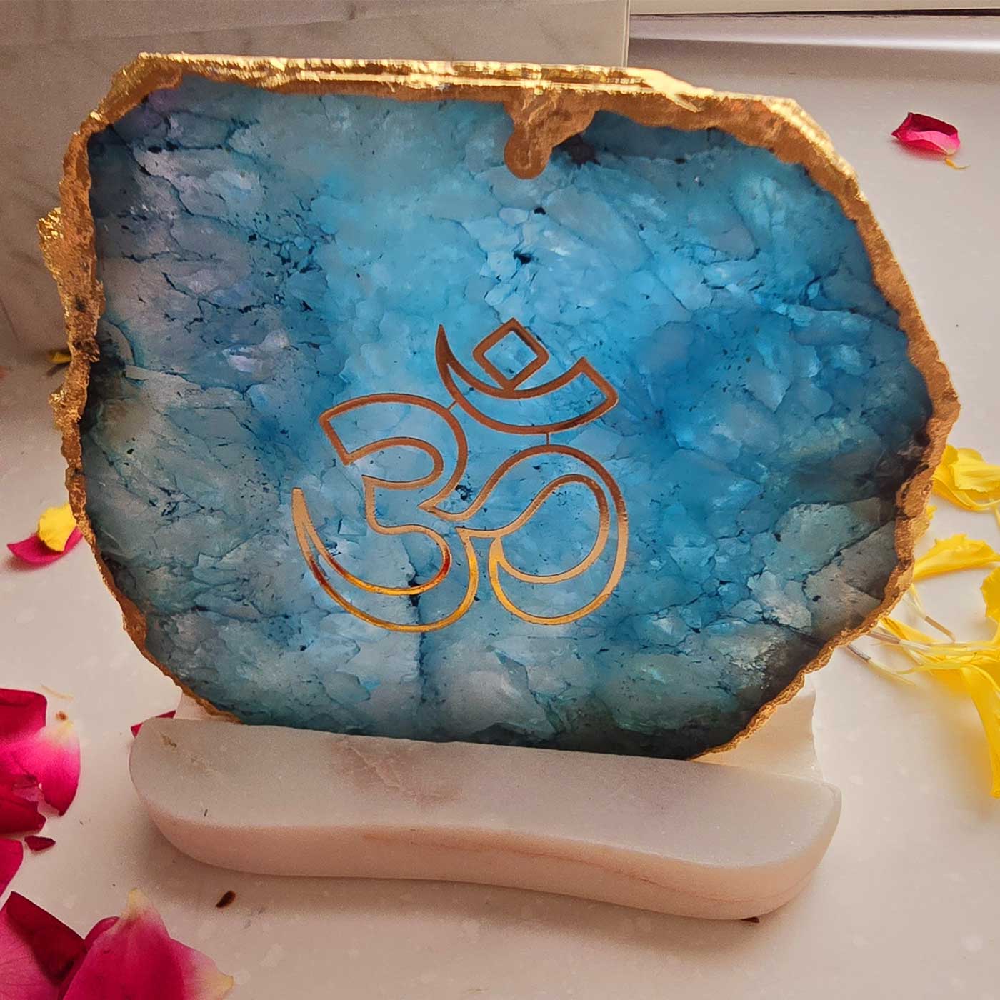 Buy Handmade Turquoise Om Agate Decor With Marble Tea Light Holder ...