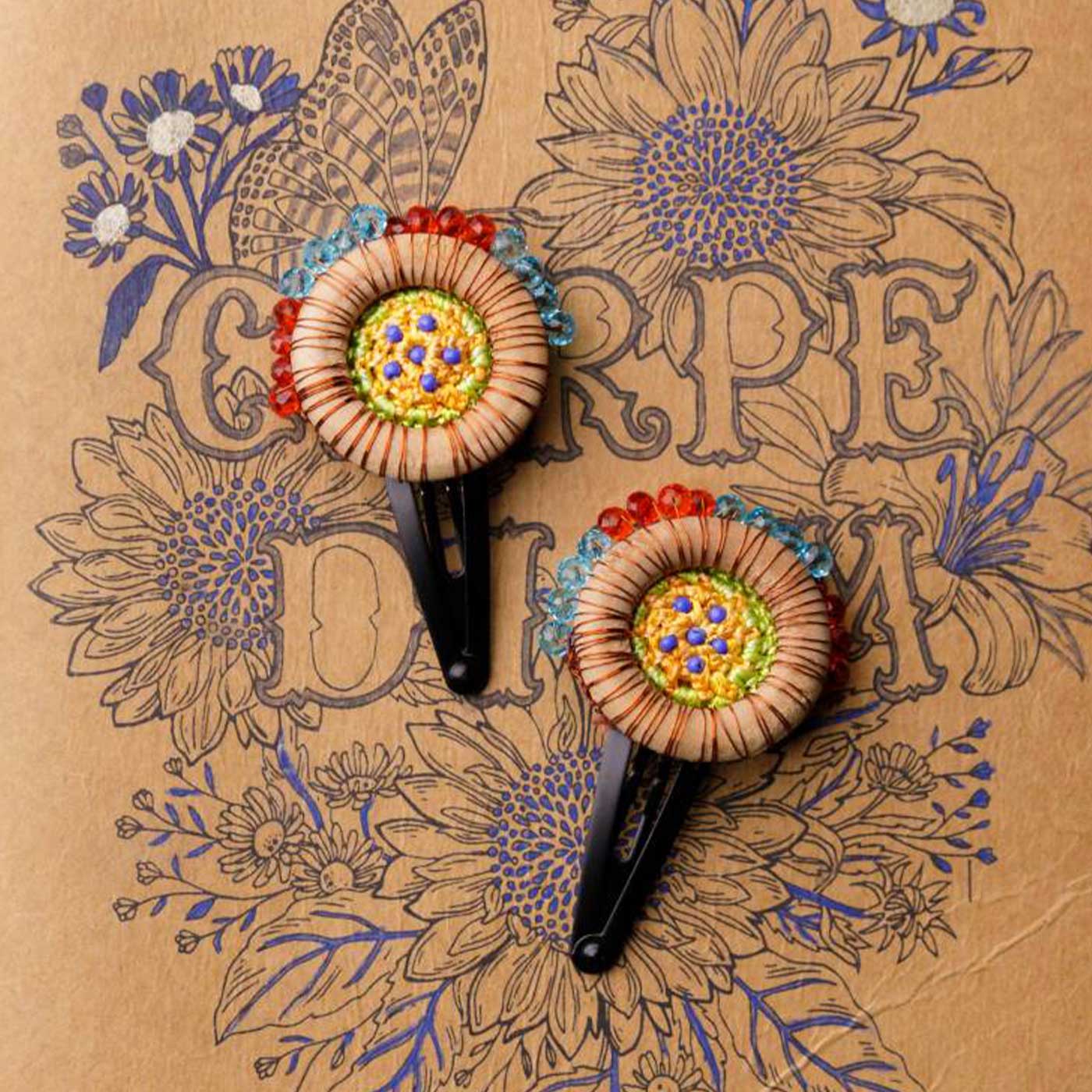 Buy Handmade Citrus Cosmo Flower Hair Clips | Set of 2 Online On Zwende