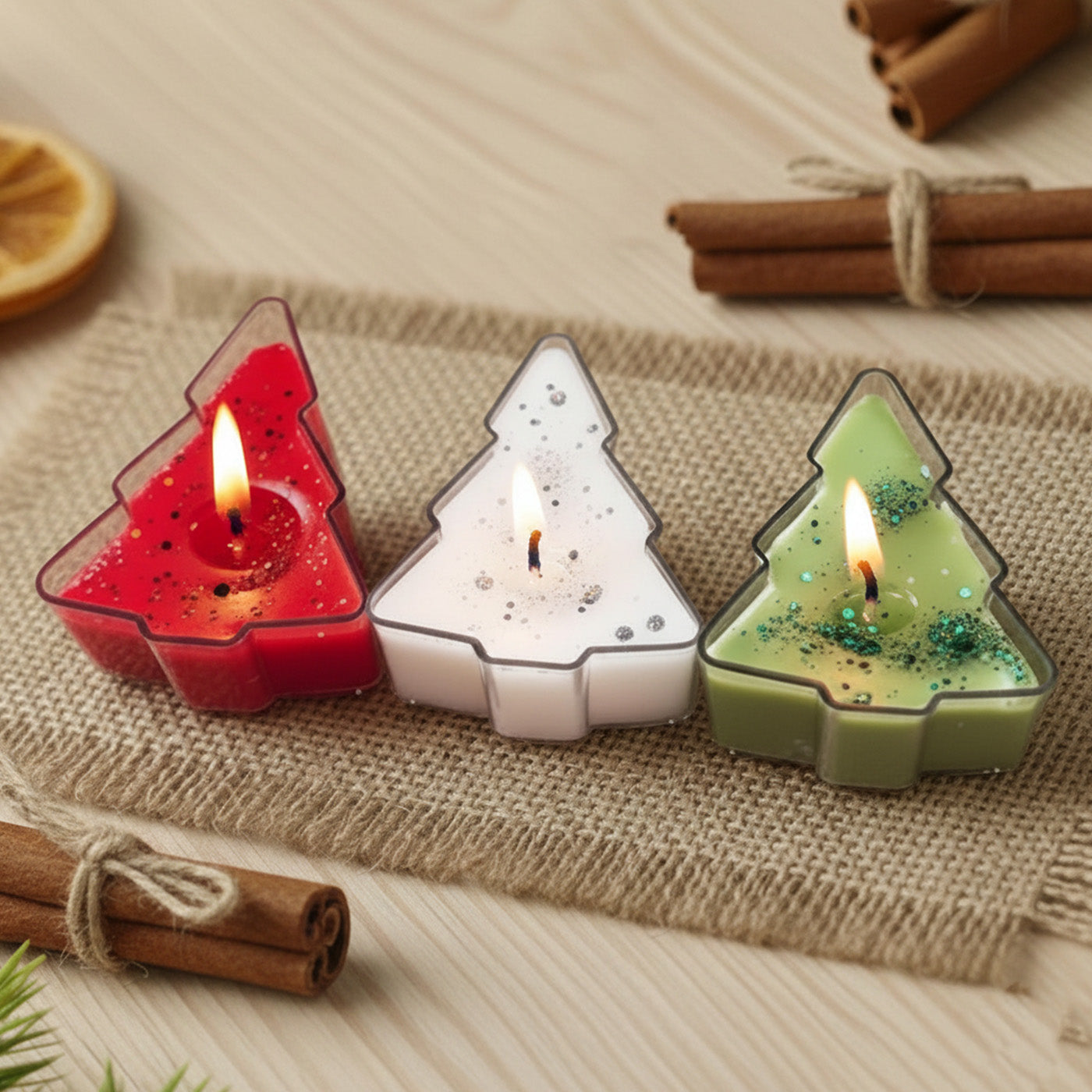 Buy 3 Pc | Handmade Red, Green & White Xmas Tree Soy Wax Candles Online ...