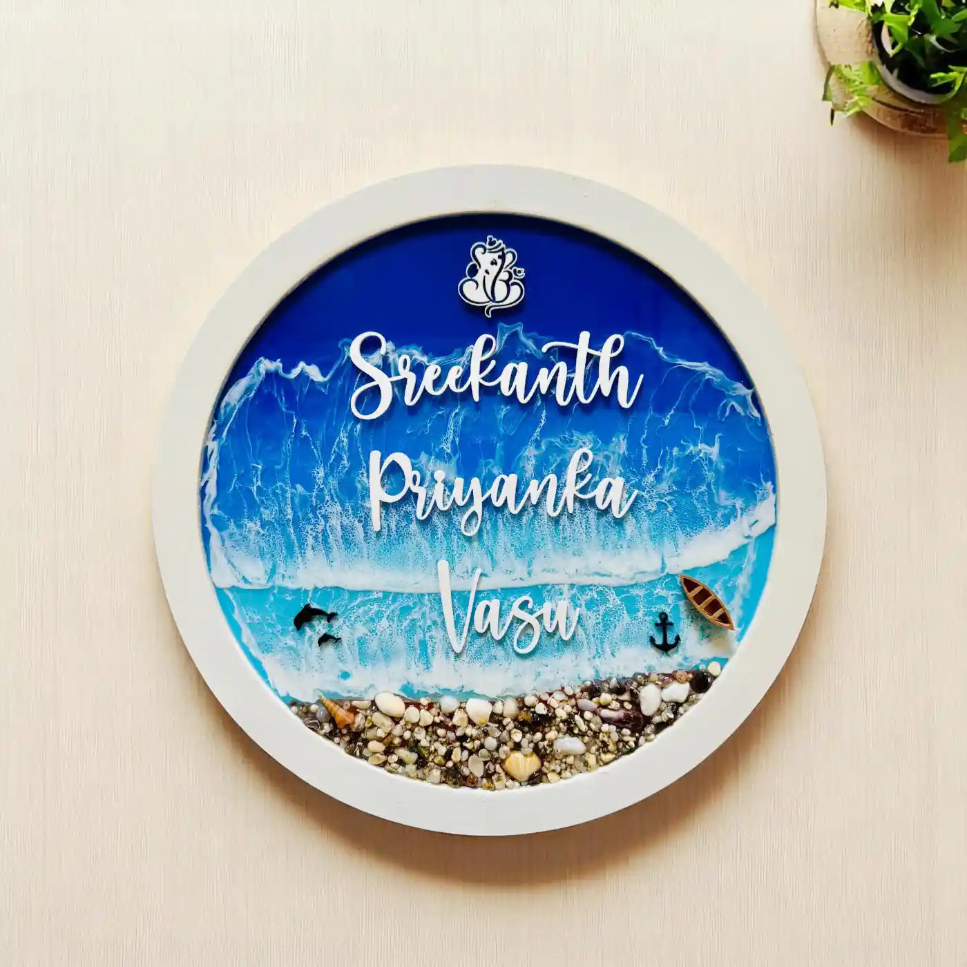 Buy Dark Blue Personalized Ocean Effect Framed Round Resin Name Plate ...