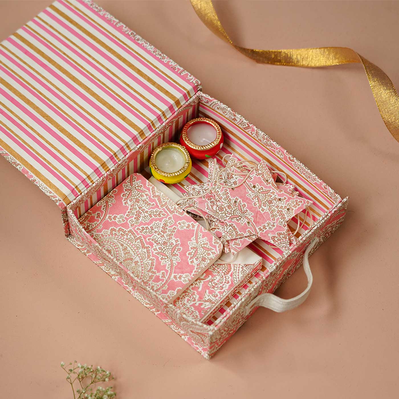 Buy Handmade Pink Anokhi Briefcase Hamper Box | Set Of 9 Online On Zwende