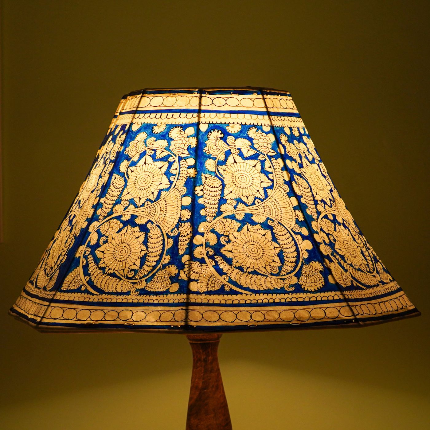 Buy Blue Floral Hand Painted Tholu Bommalata Lamp Shade | 16 inches ...