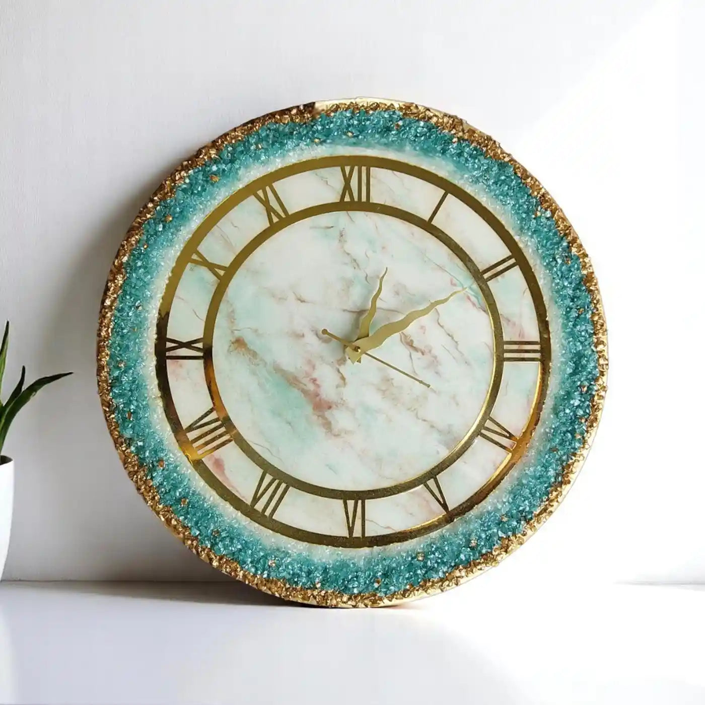 Buy Handmade Round Blue Crystal Resin Wall Clock Online On Zwende