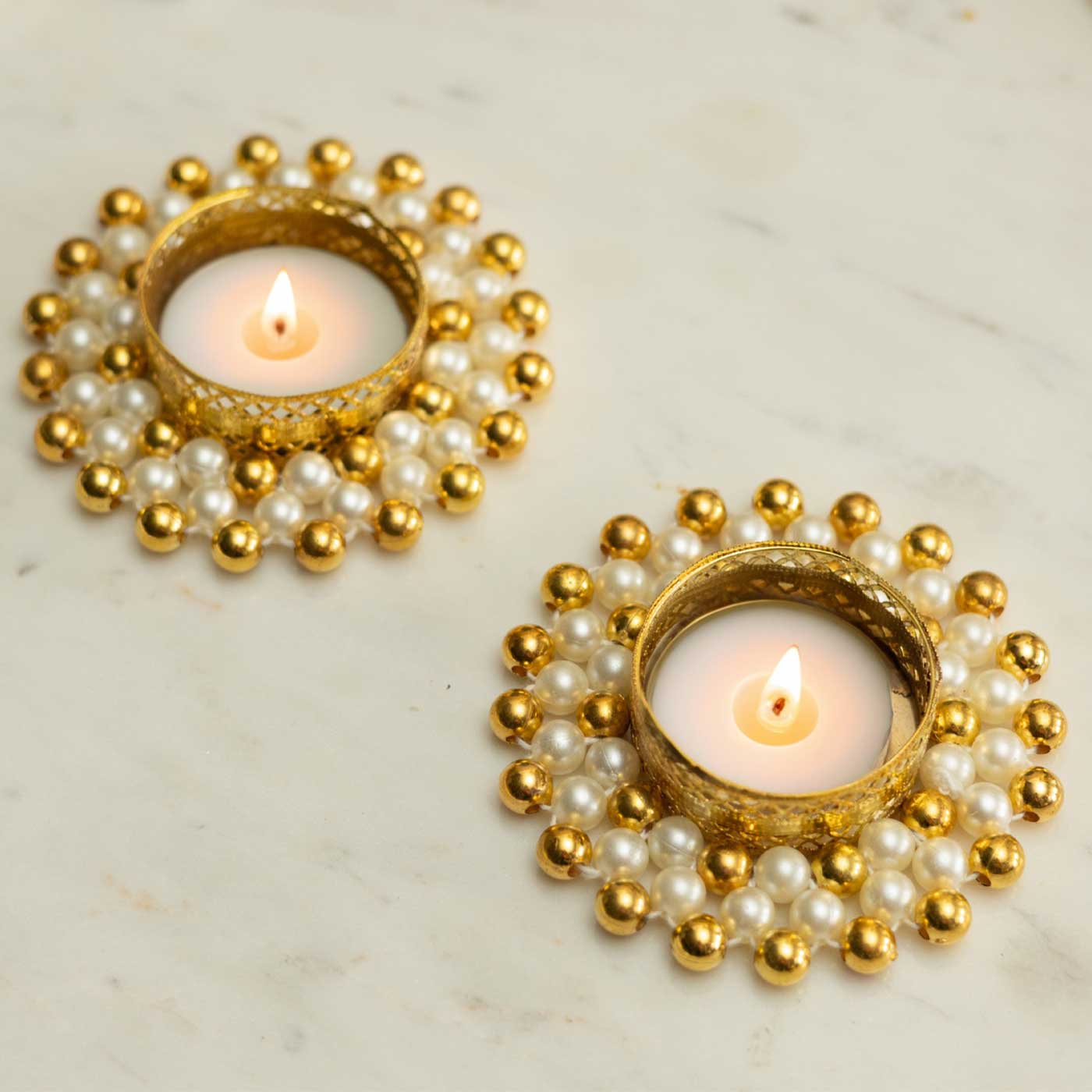 Buy Handmade Divya Deepam Metal Tealight Holder | Set Of 2 Online On Zwende