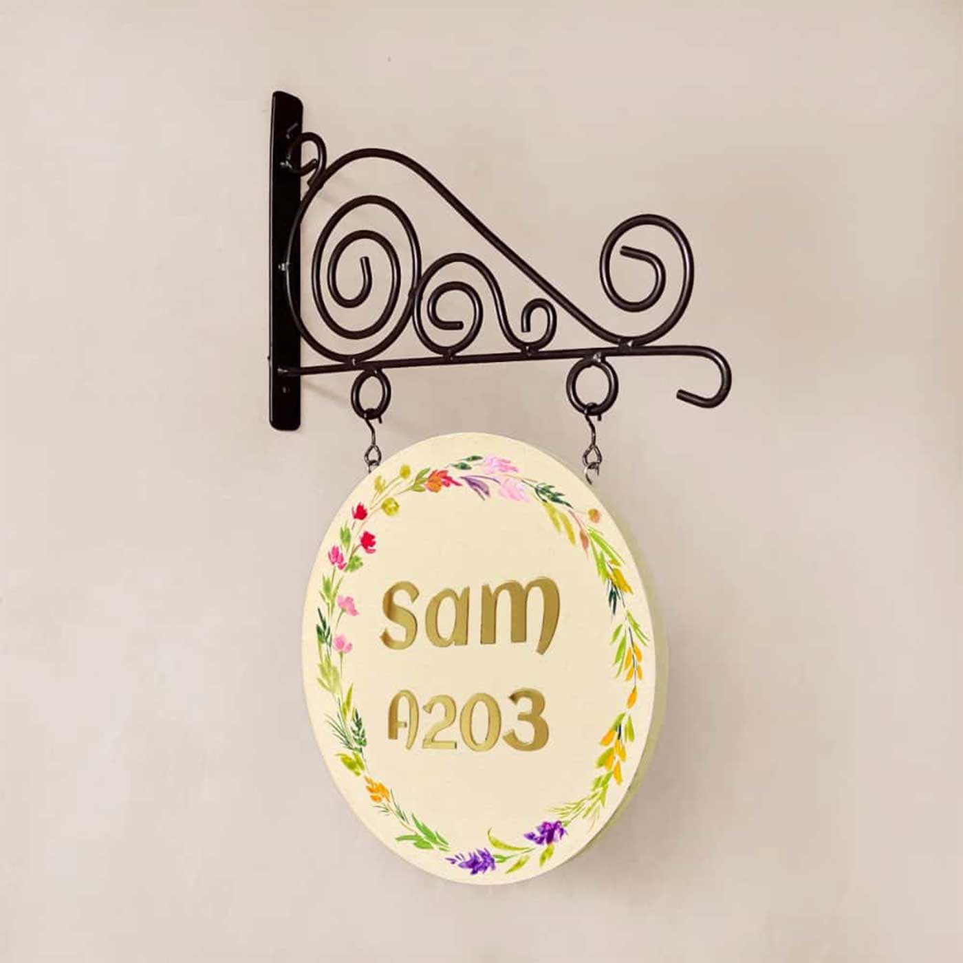 Buy Personalized Double Sided Floral Wood & Metal Name Plate Online On ...