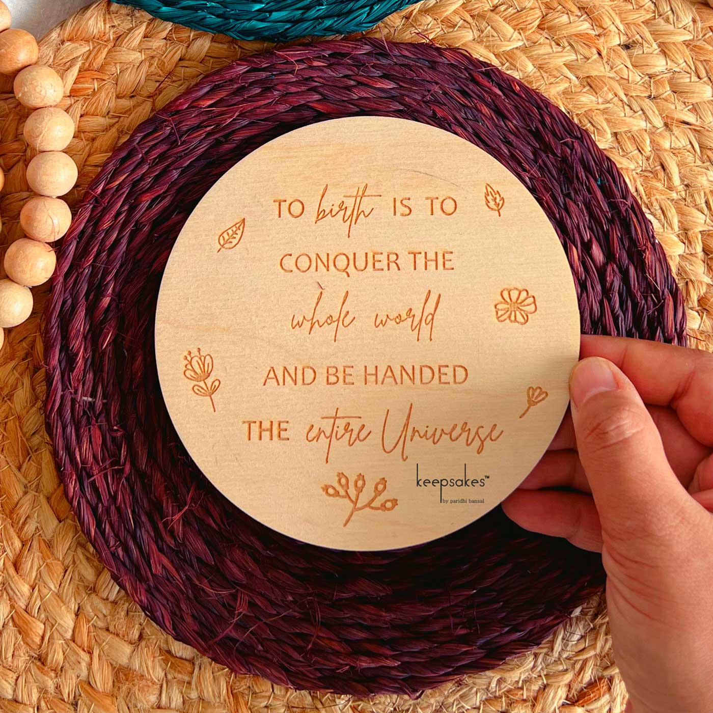 Buy Handmade Round Floral Birth Realted Birch Wood Affirmation Plaque ...