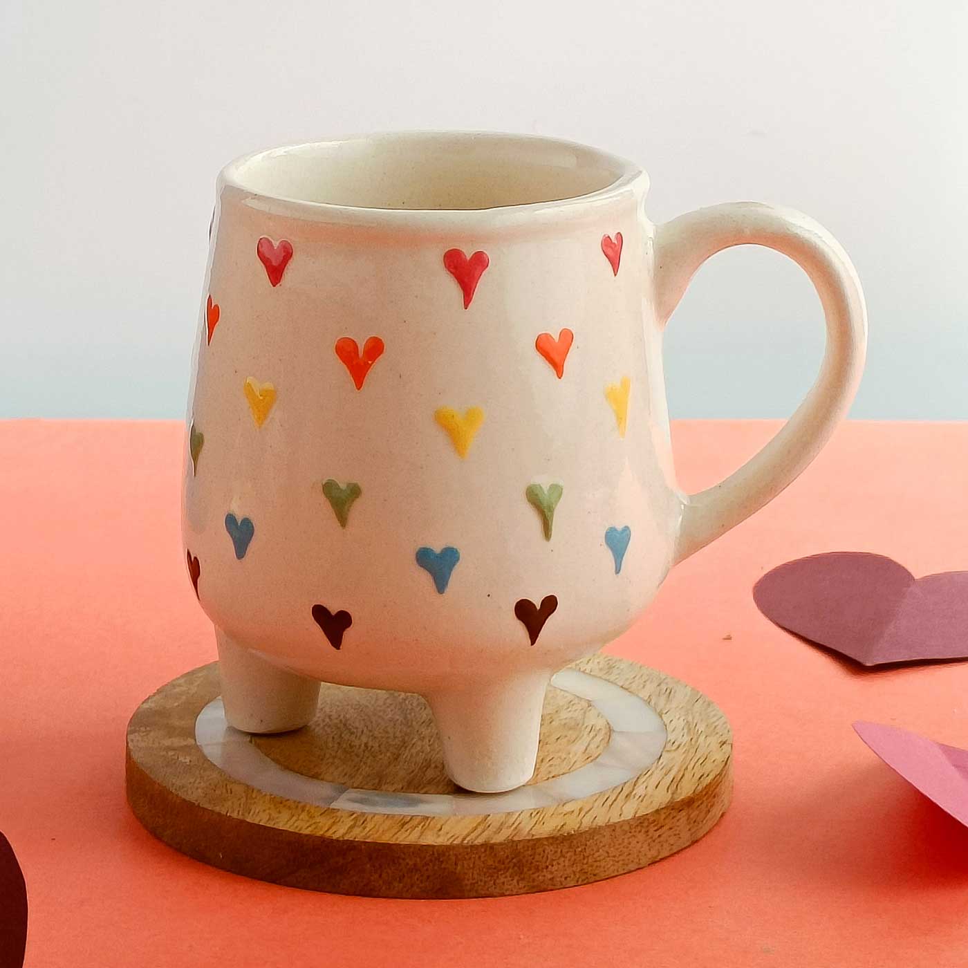Buy Handmade Heartfelt Tripod Design Ceramic Mug Online On Zwende