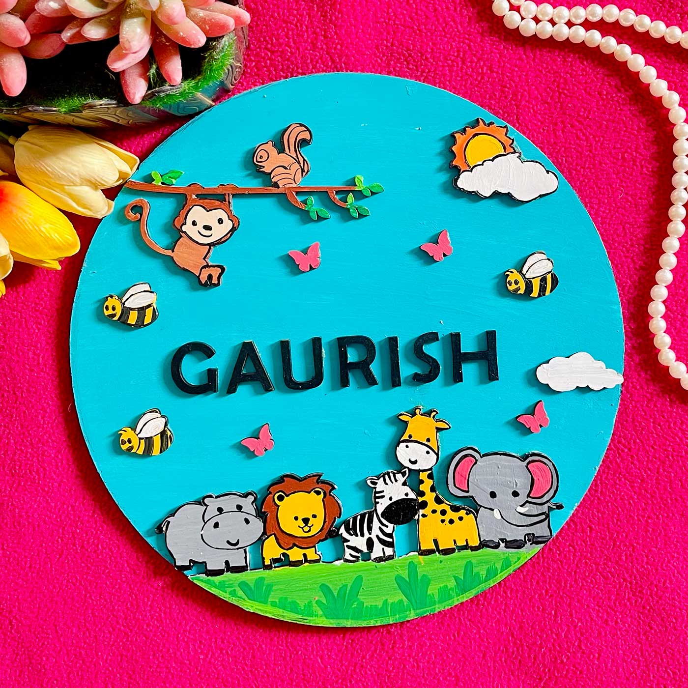 Buy Personalized Hand-Painted Animals Mdf Wood Kids Name Plate Online ...