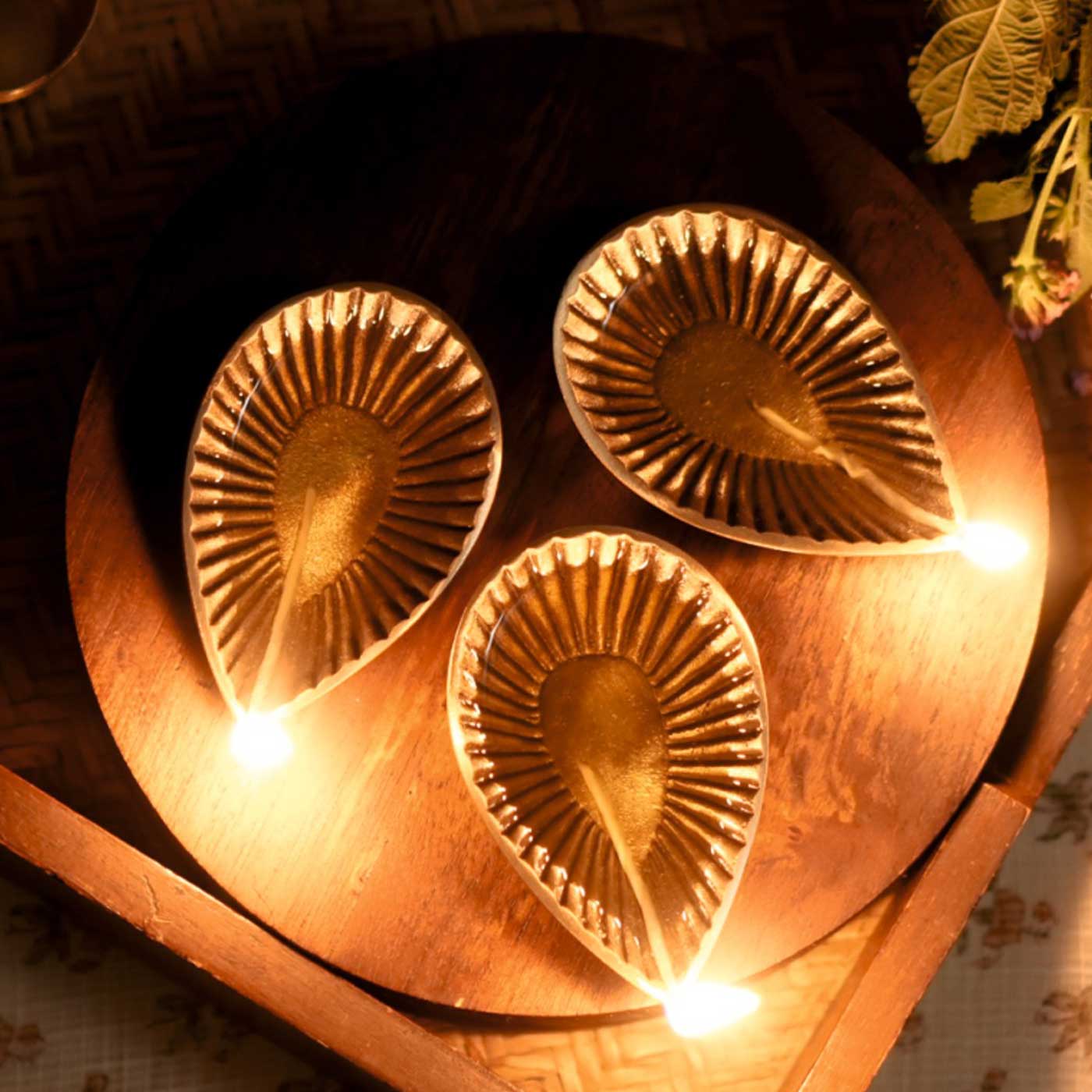 Buy Handmade Devi Brass Oil Lamp / Diya | Set Of 3 Online On Zwende