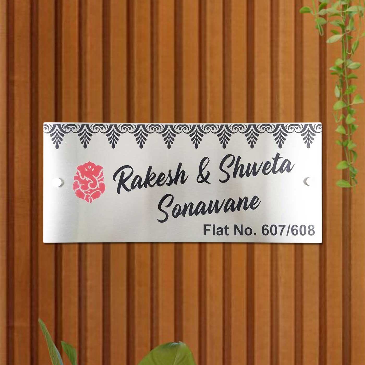 Buy Personalized Engraved Ganesha Theme Minimalist Stainless Steel Name ...