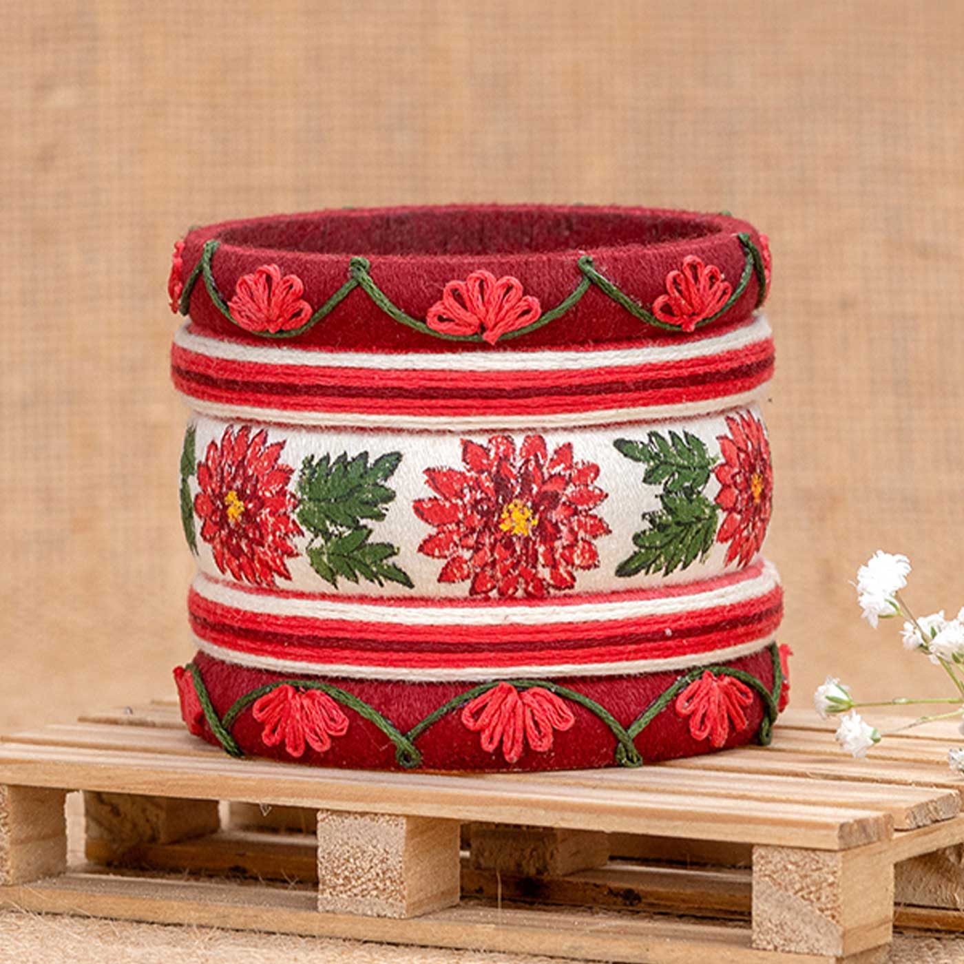 Buy Red Handcrafted Dahlia Flower Bangles | Set of 5 Online On Zwende