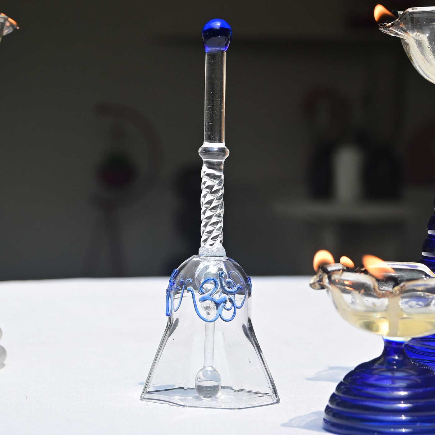 Buy Handmade Blue Ringing Glass Bell | 5.9 inch Online On Zwende