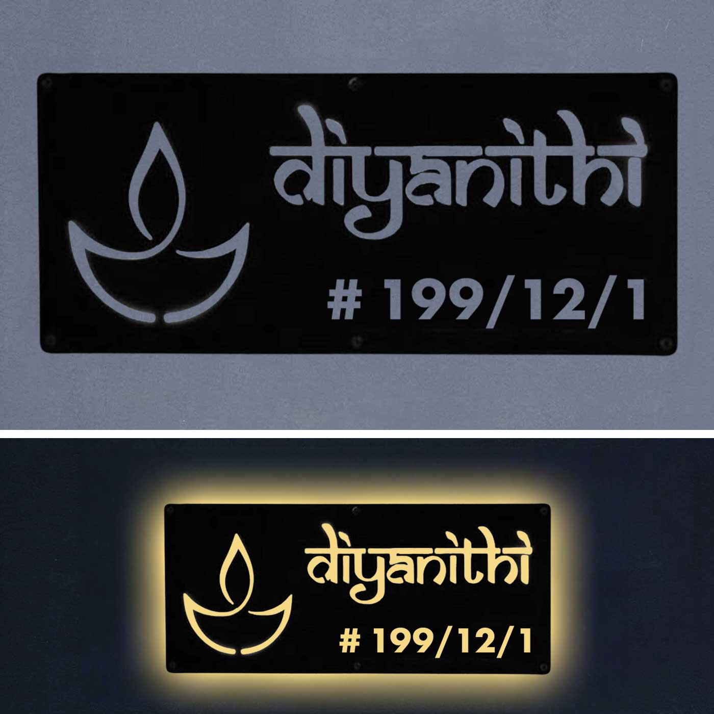 Buy Personalized Waterproof Diya Design Laser Cut Metal LED Name Plate ...
