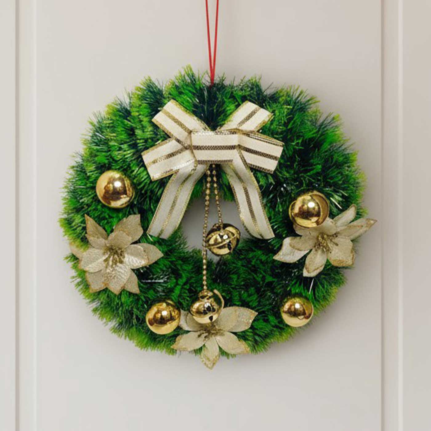 Buy Handmade Golden Glow Bells And Balls Wreath Online On Zwende