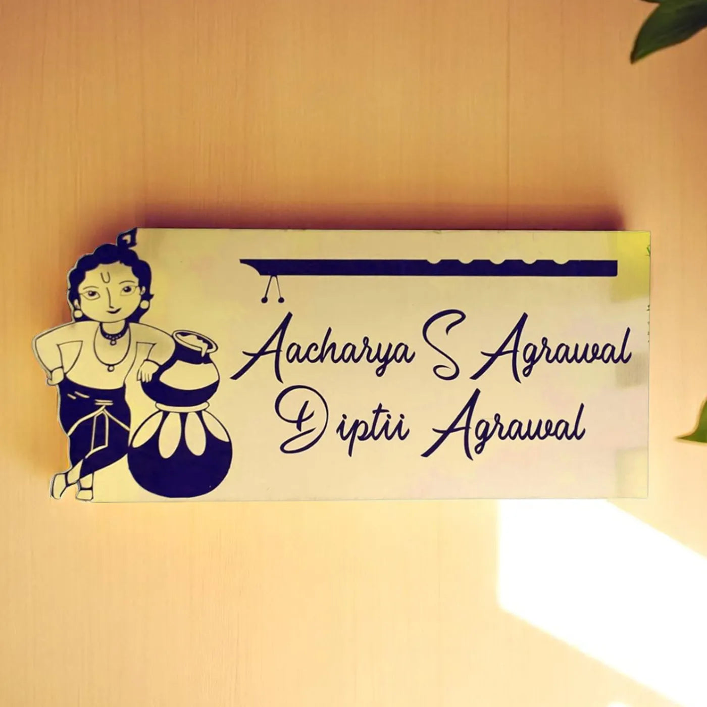 Buy Personalized Krishna Theme Stainless Steel Name Plate Online On Zwende