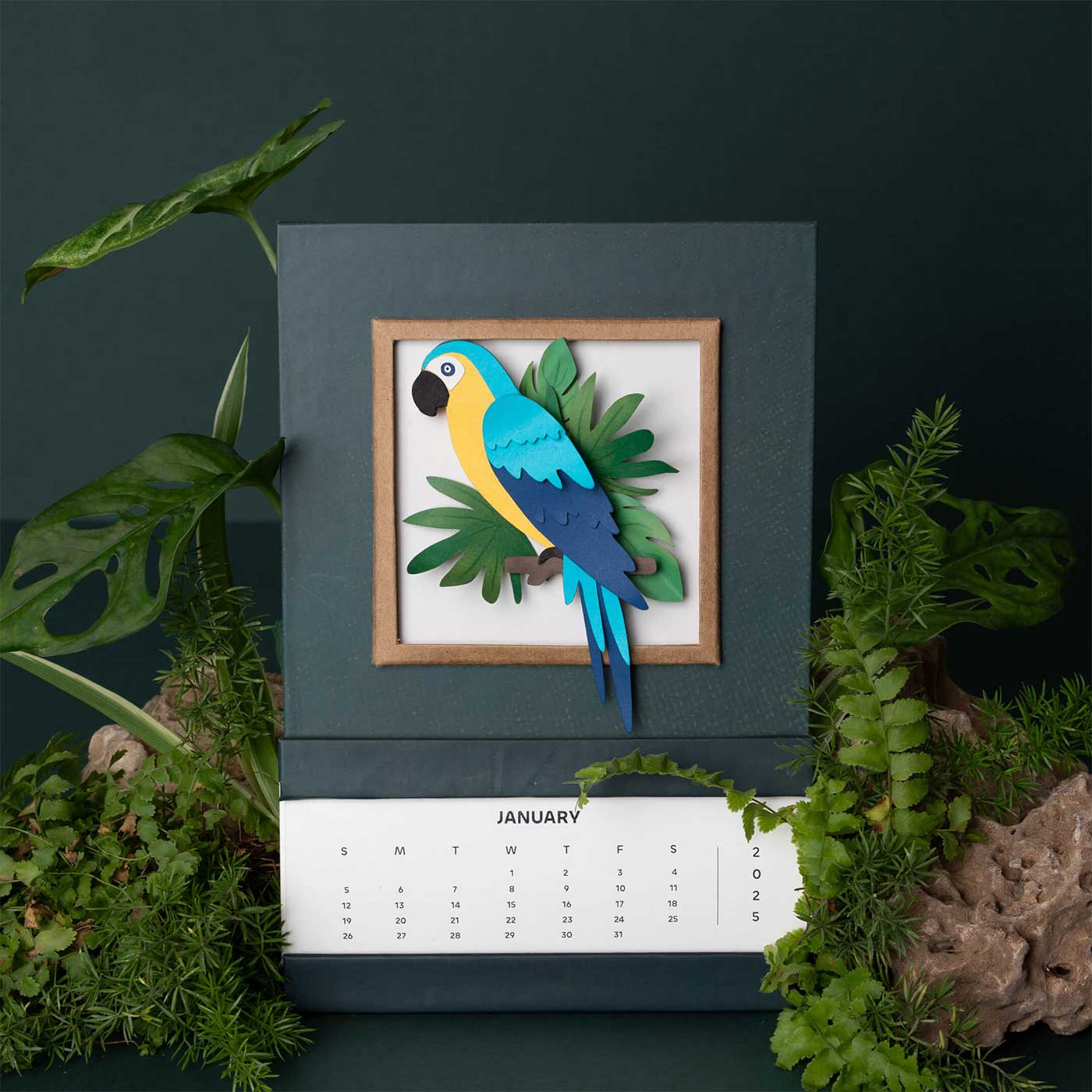 Buy Handmade 3D Blue & Gold Macaw 2026 Desk Calendar Online On Zwende