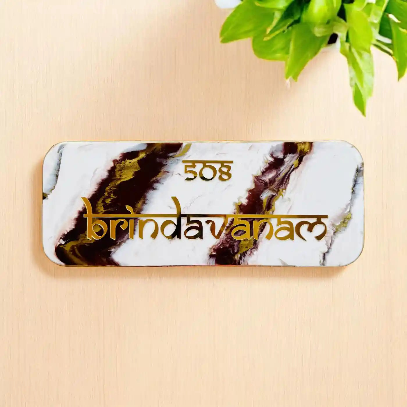 Buy Personalized White & Brown Resin Name Plate Online On Zwende