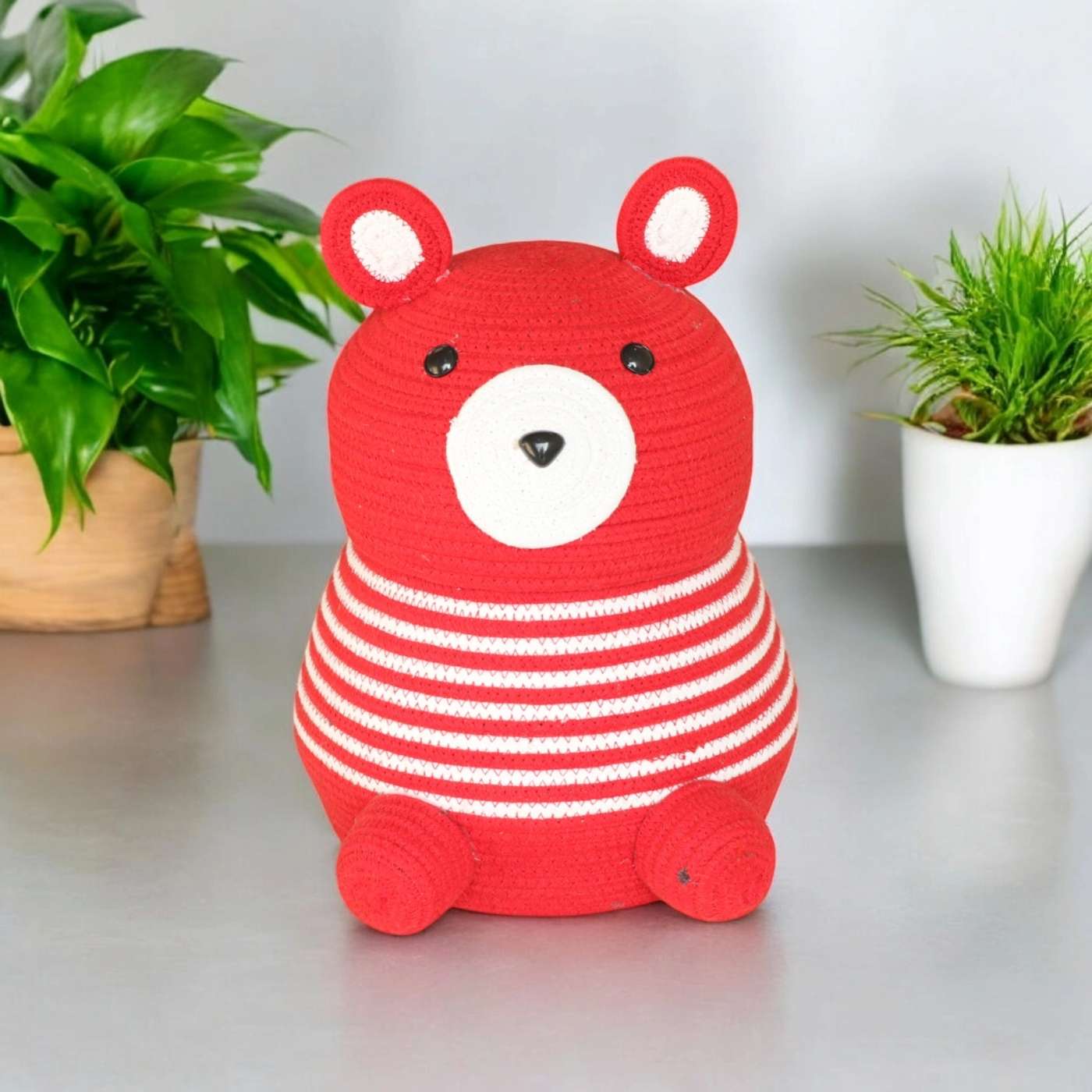 Buy Cute Teddy Bear Handmade Coil Basketry Cotton Rope Basket For Kids ...