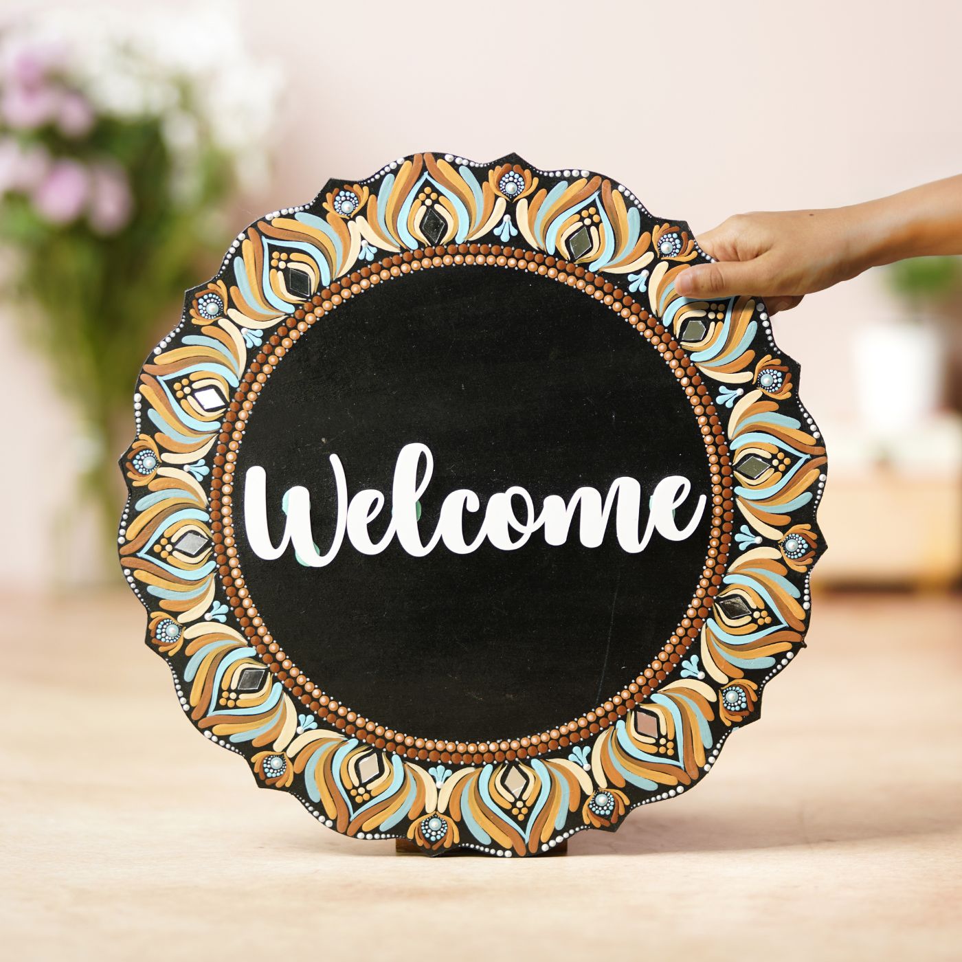 Buy Handcrafted Dot Art Circular Name Plate Online On Zwende