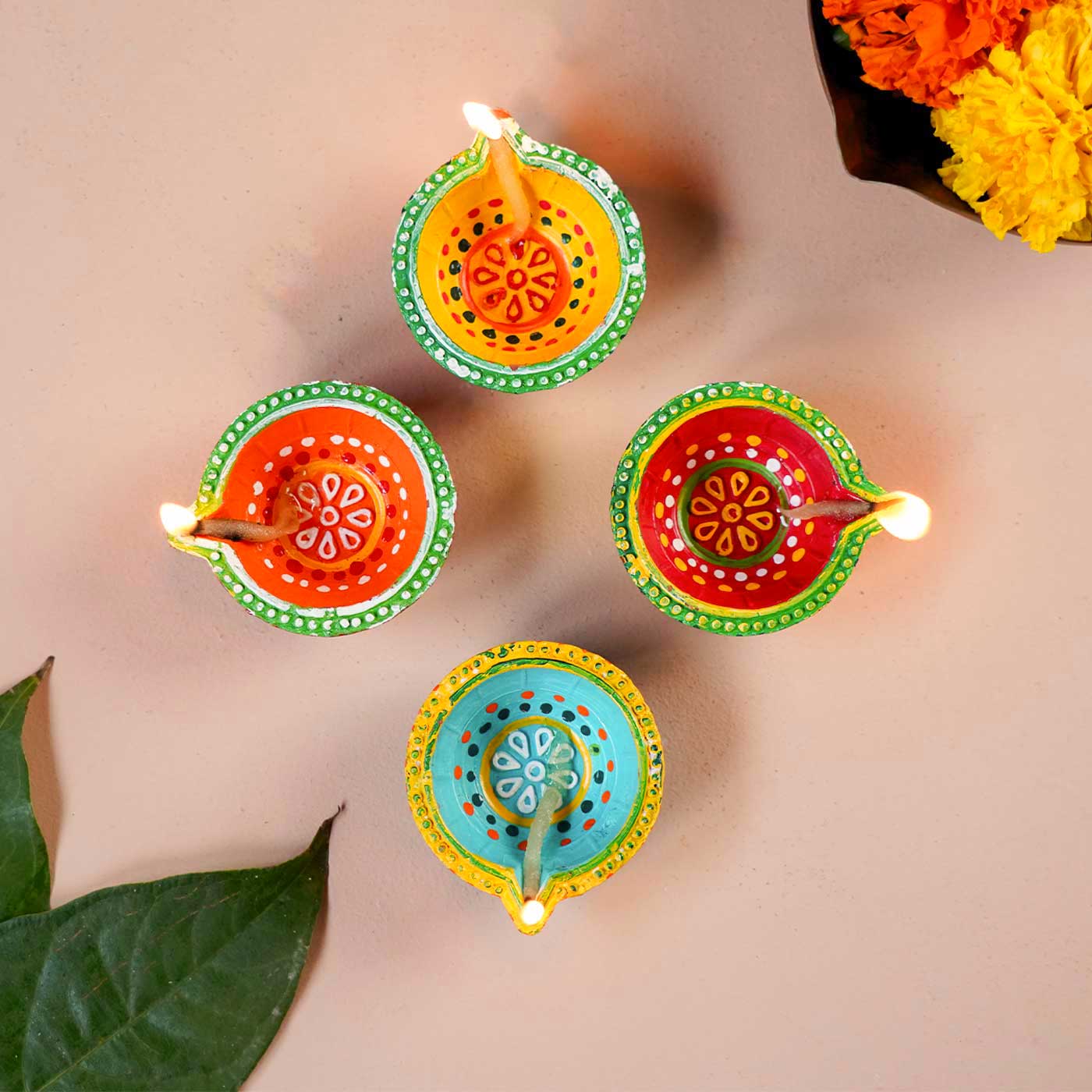 Buy Handmade Small Round Clay Oil Lamp / Diya | Set of 4 Online On Zwende