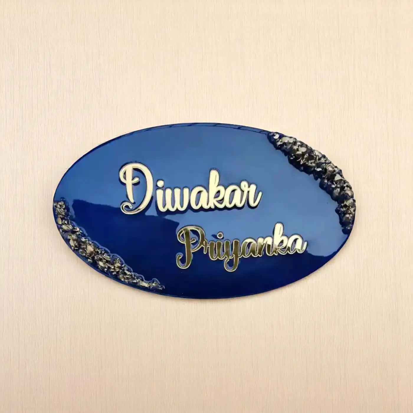 Buy Personalized Oval Blue & Gold Resin Name Plate Online On Zwende