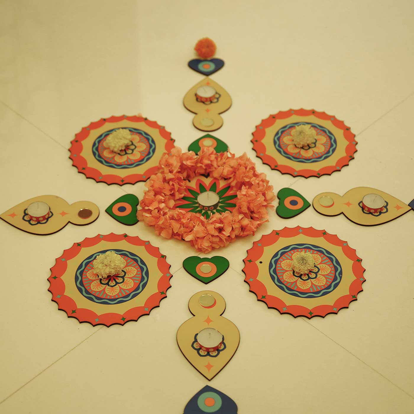 Buy Reusable 17 Piece Bhramachakra MDF Wood Rangoli Online On Zwende