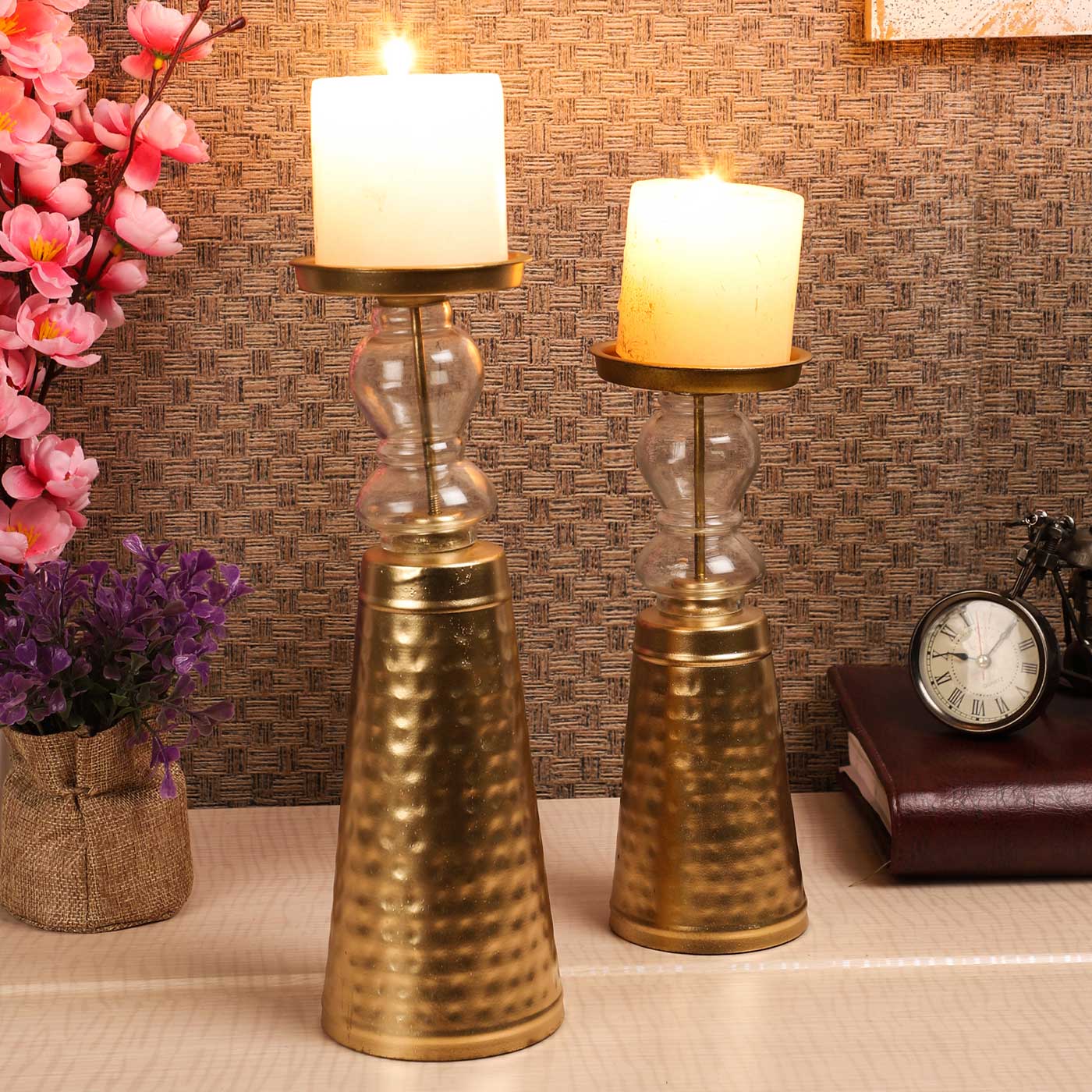 Buy Handmade Hansa Metal & Glass Candle Holder | Set Of 2 Online On Zwende