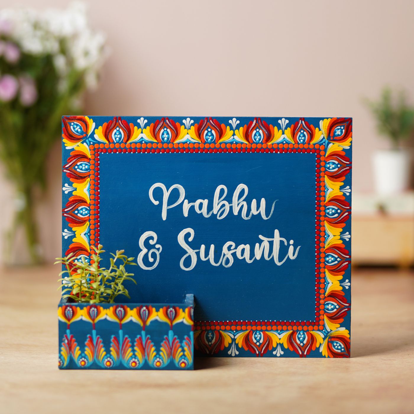Buy Handcrafted Dot Art Rectangular Planter Name Plate Online On Zwende