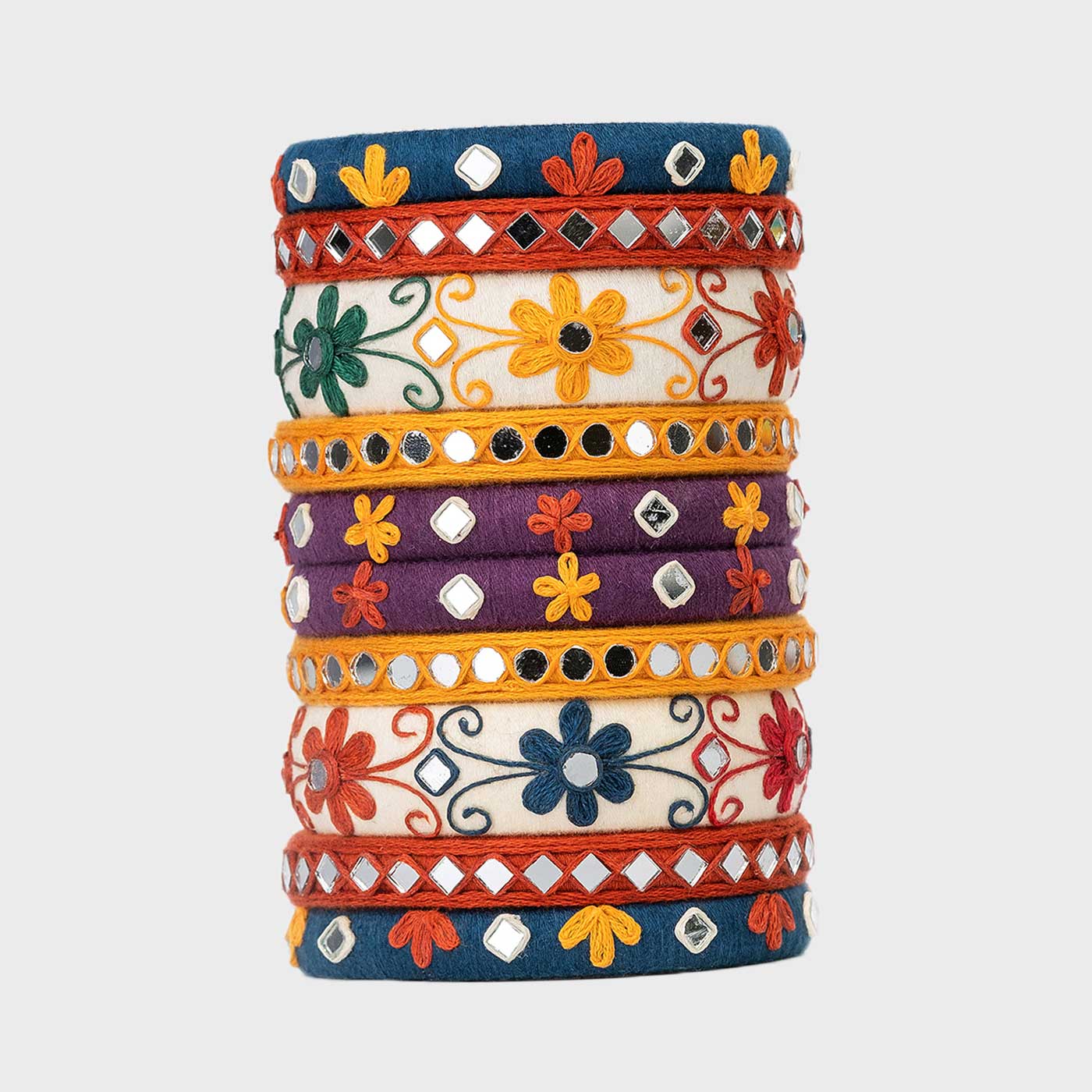 Buy Multicolour Handcrafted Parul Flower Embroidery Work Bangles | Set ...