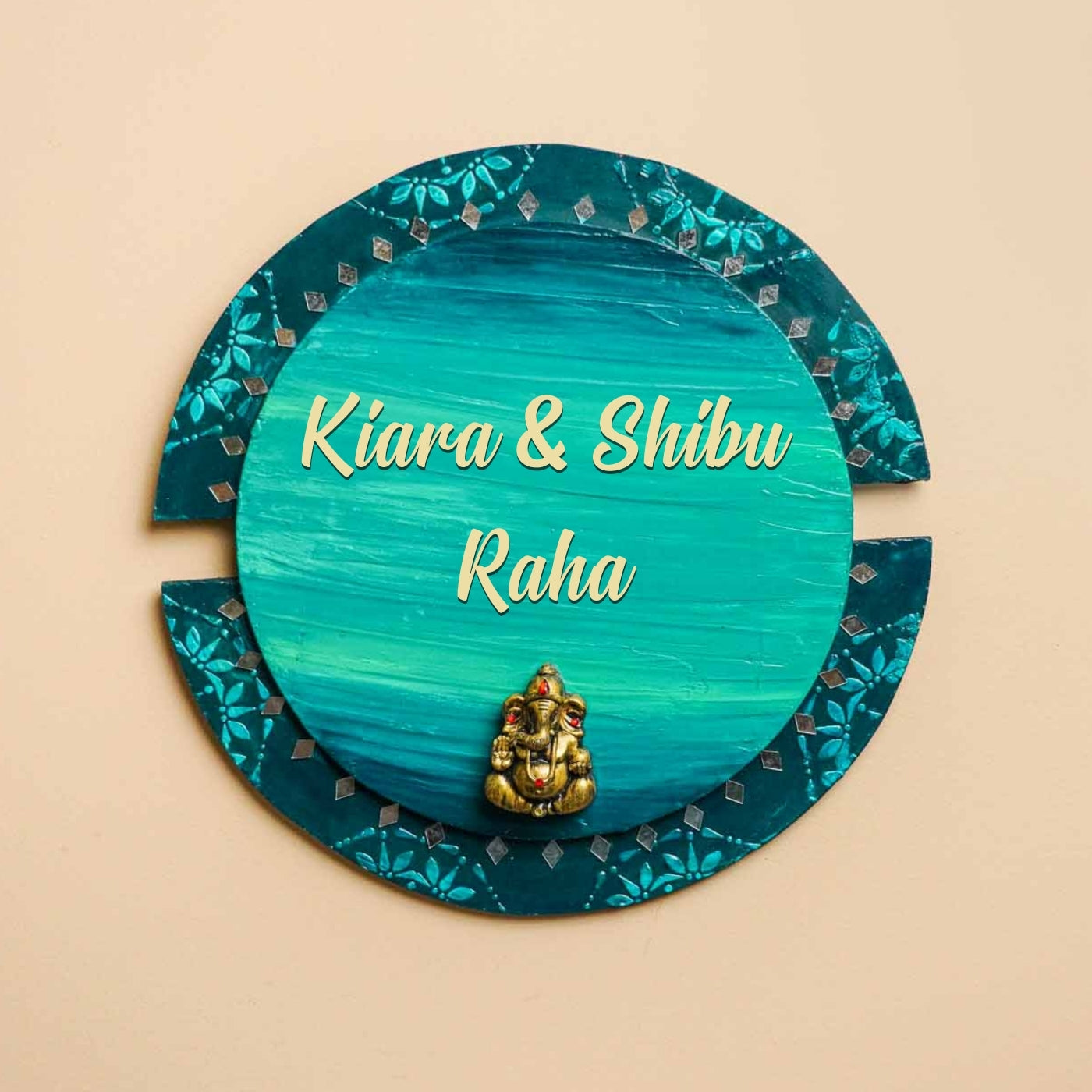Buy Personalized Round Ganesha Theme Mdf Wood Name Plate Online On Zwende