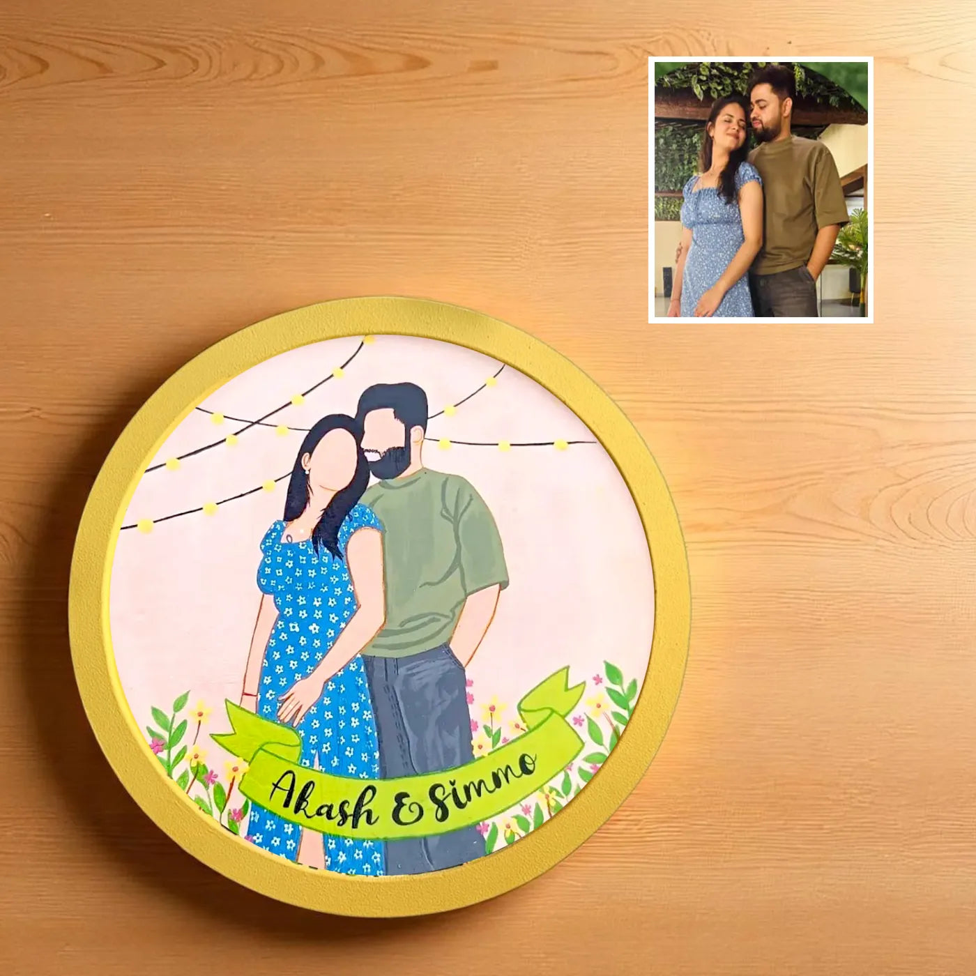 Buy Photo Personalized Hand-Painted Couples Theme MDF Wood Nameplate ...