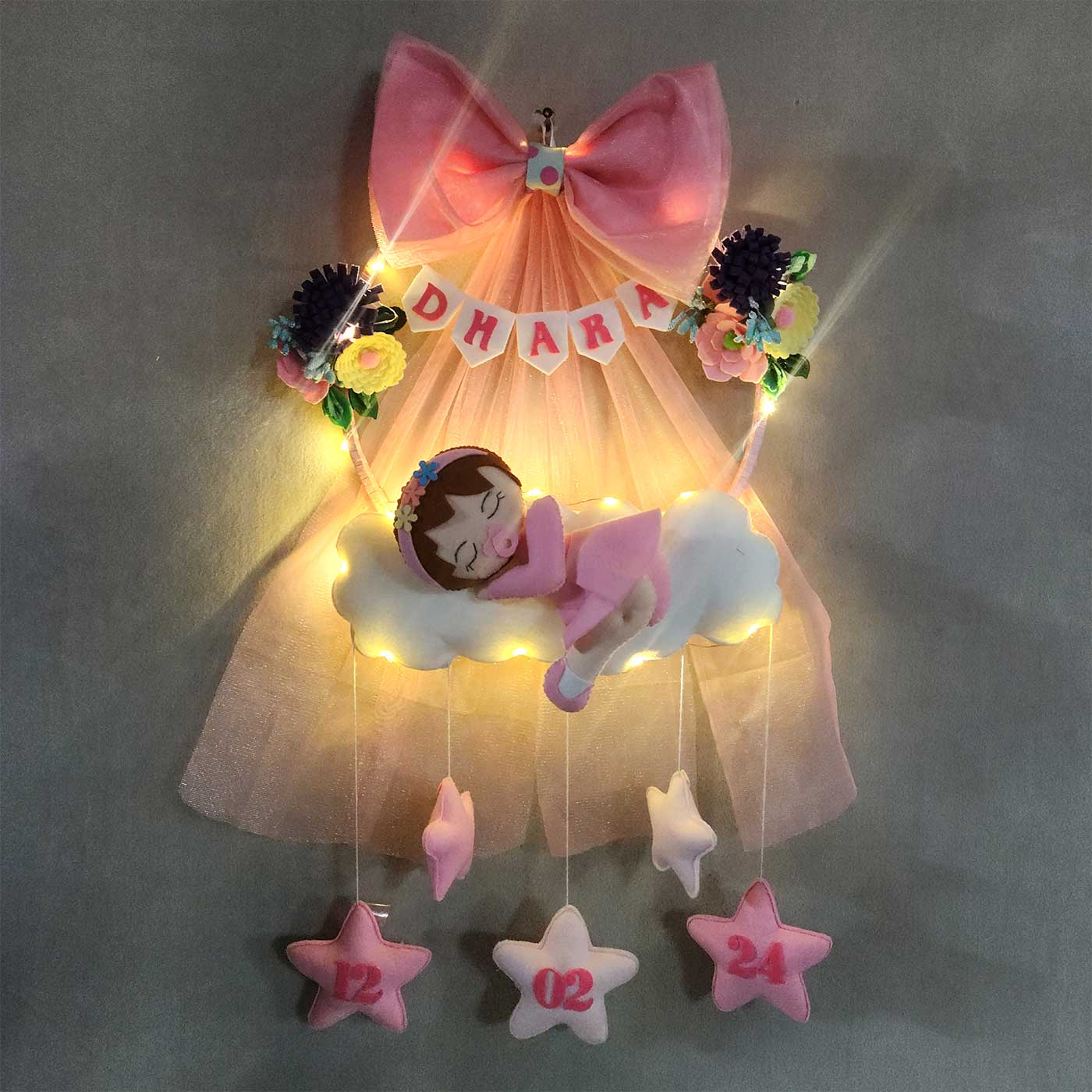 Buy Personalized Cloud Theme Felt Kids Name Plate With Light For Girls ...