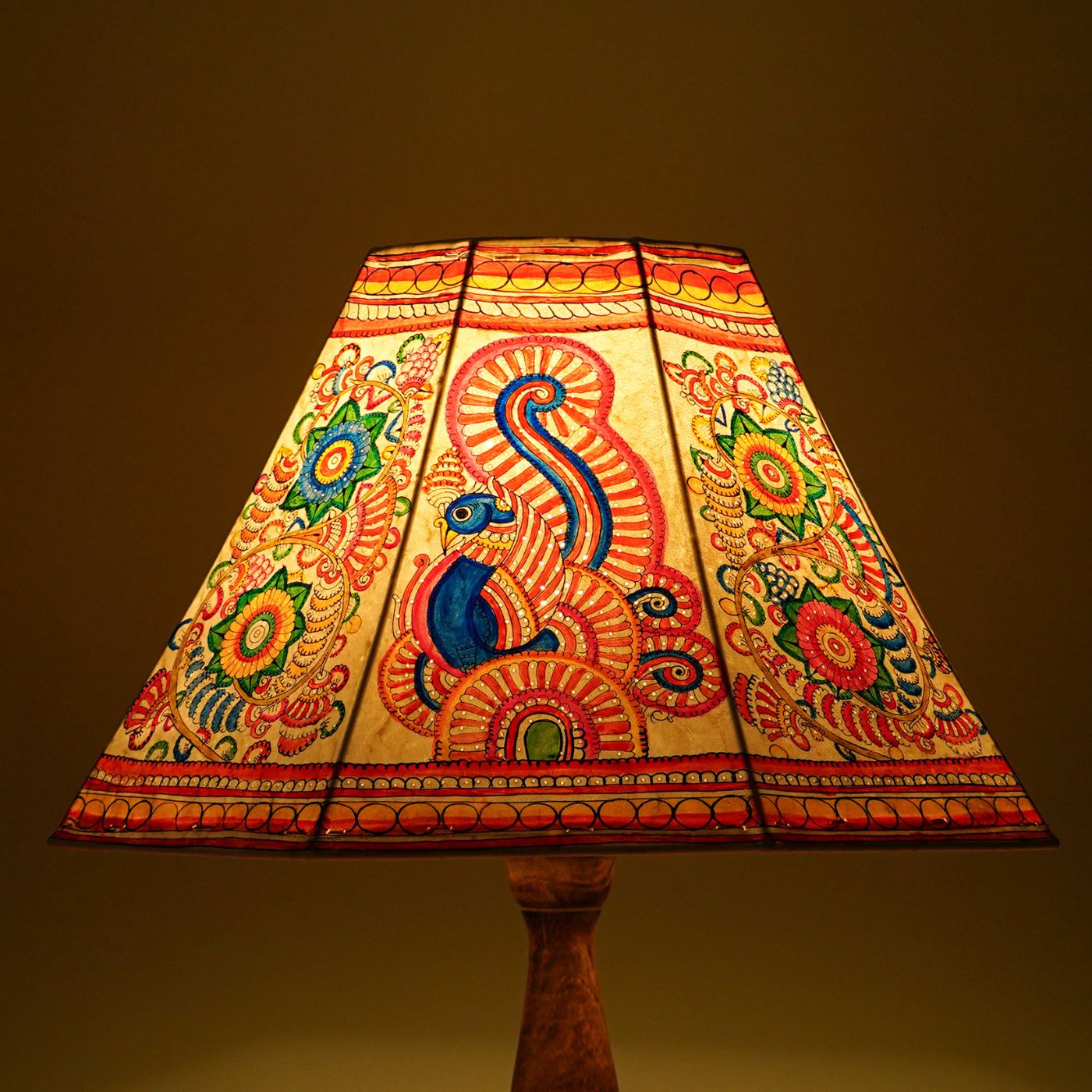 Buy Muticolor Floral Peacock Hand Painted Tholu Bommalata Lamp Shade ...