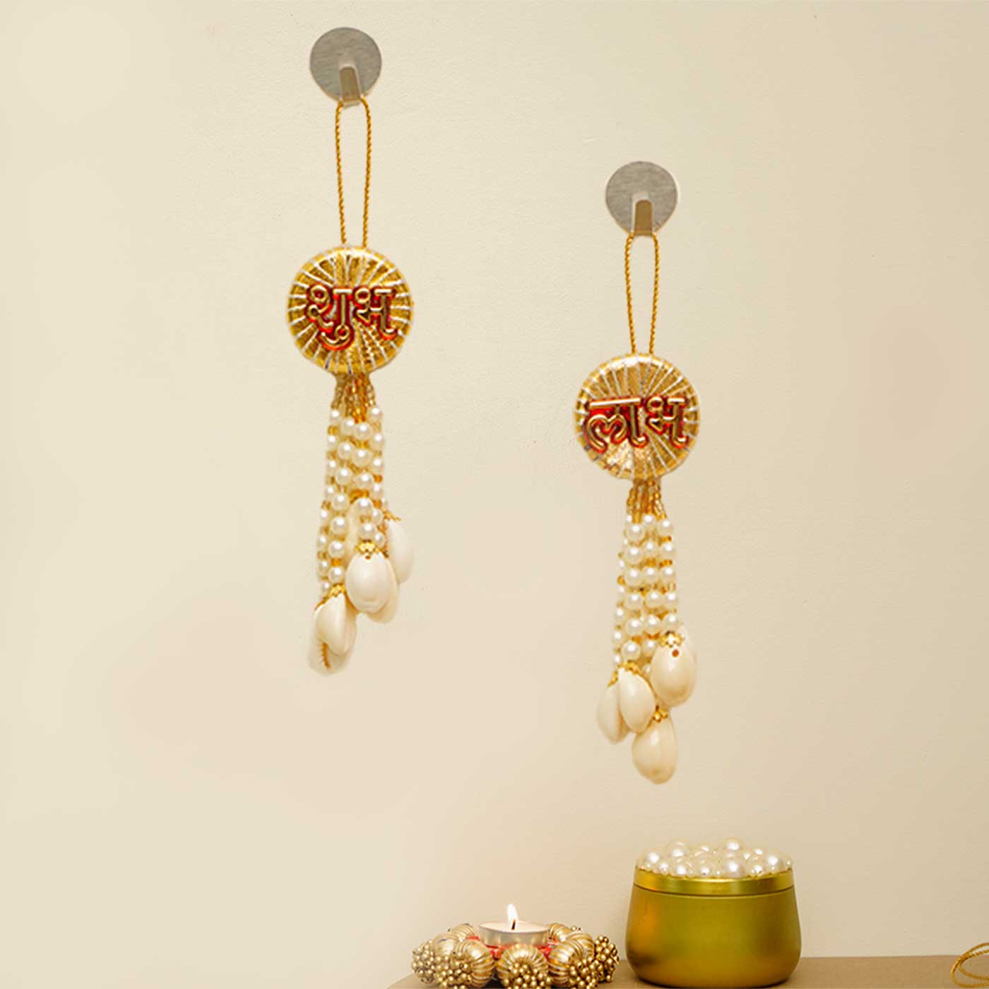 Buy Handmade Reversible Shubh Labh Hanging | Set Of 2 Online On Zwende