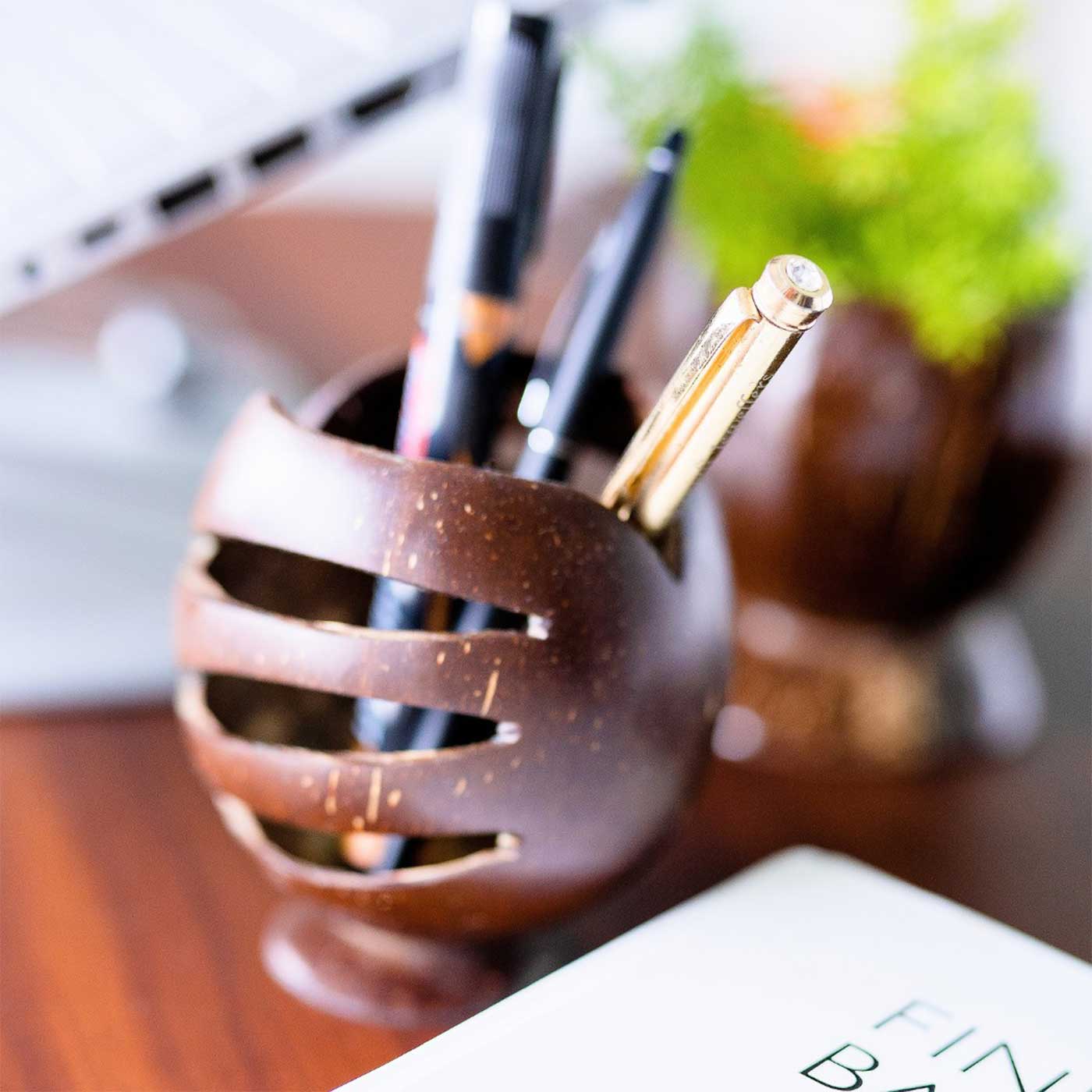 Buy Eco-Friendly Handmade Pen Coconut Shell Wooden Holder Online On Zwende
