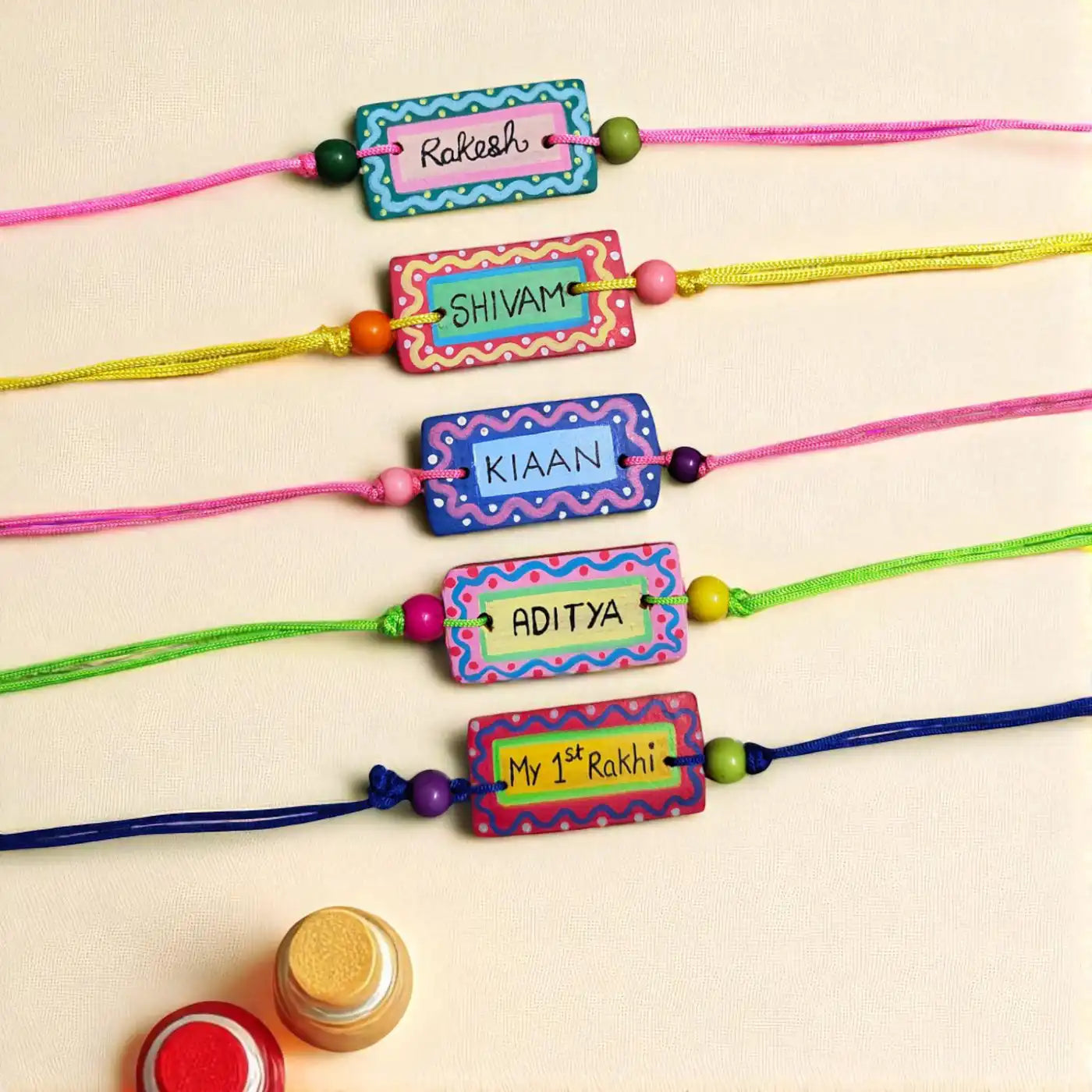 Buy Personalized Hand-Painted Rectangle Minimalist Terracotta Rakhi ...