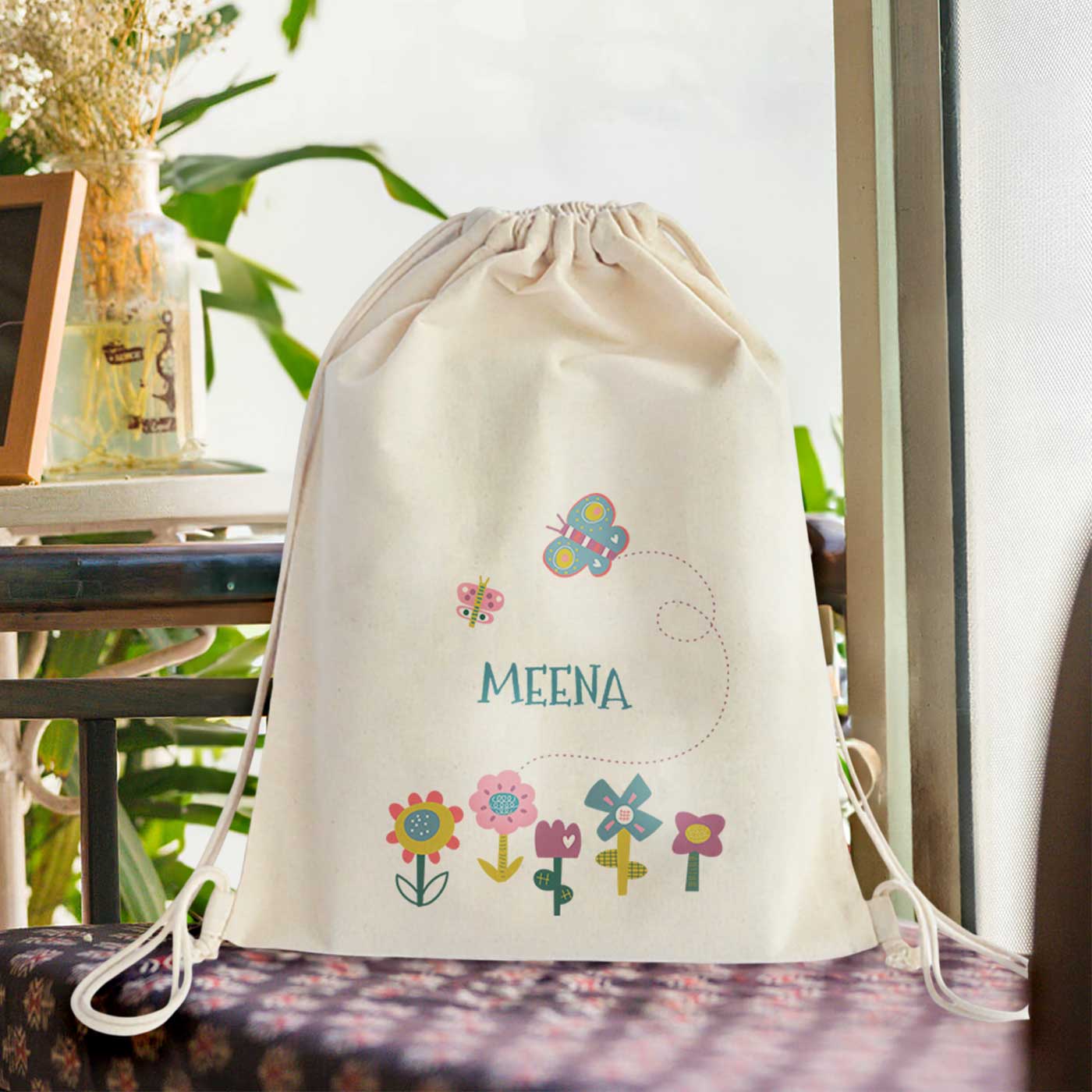 Buy Personalized Flower Power Theme Cotton Backpack Online On Zwende