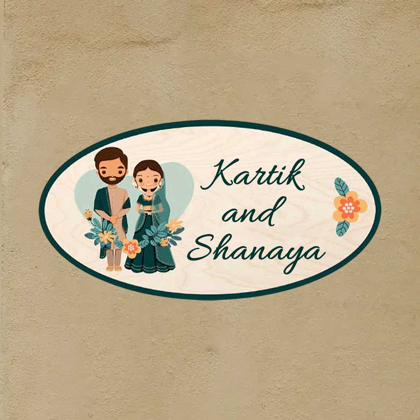 Buy Printed Wooden Oval Character Nameplate For Couples Online On Zwende