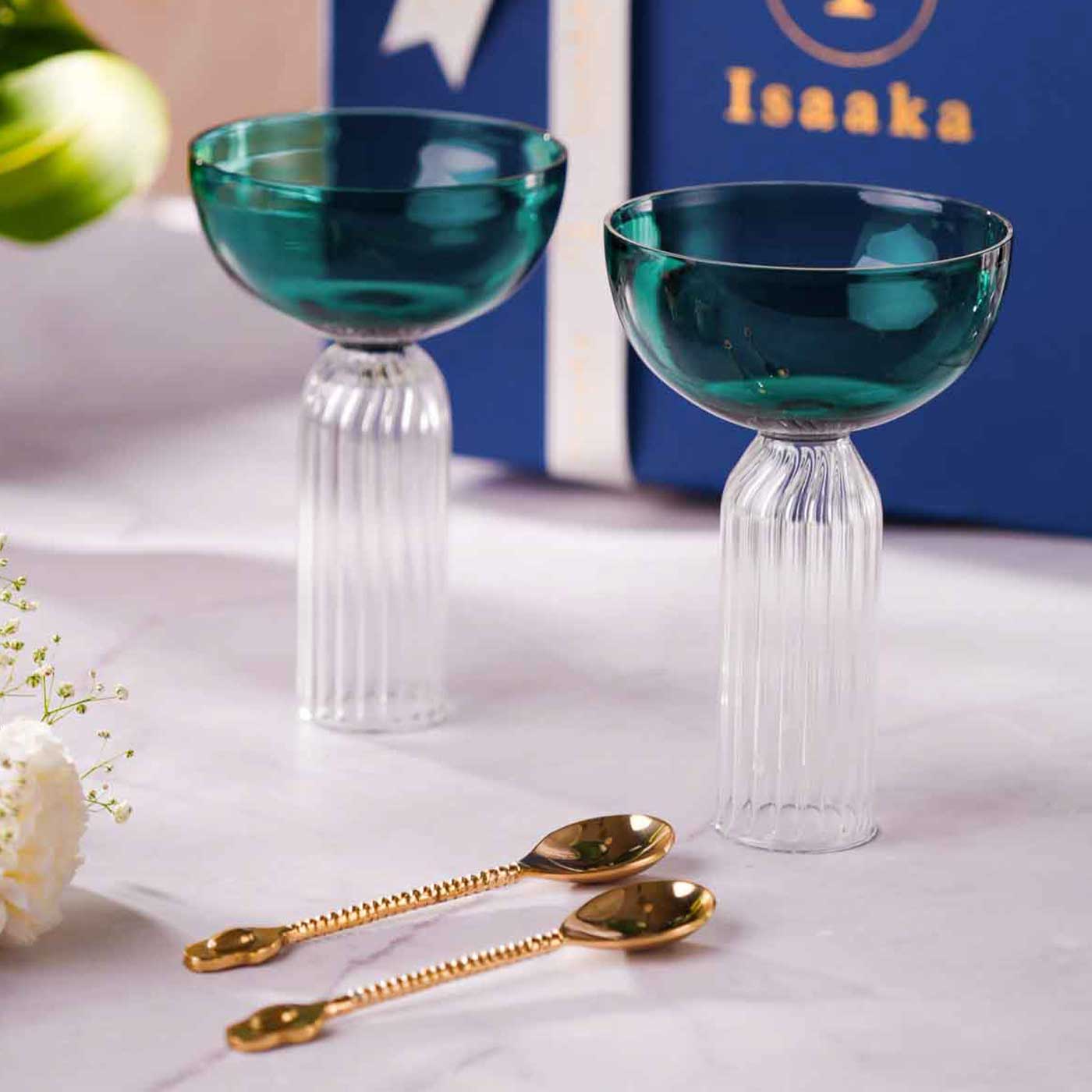 Buy Handmade Teal Dessert, Drinks & Decor Glass Gift Box | Set of 5 ...