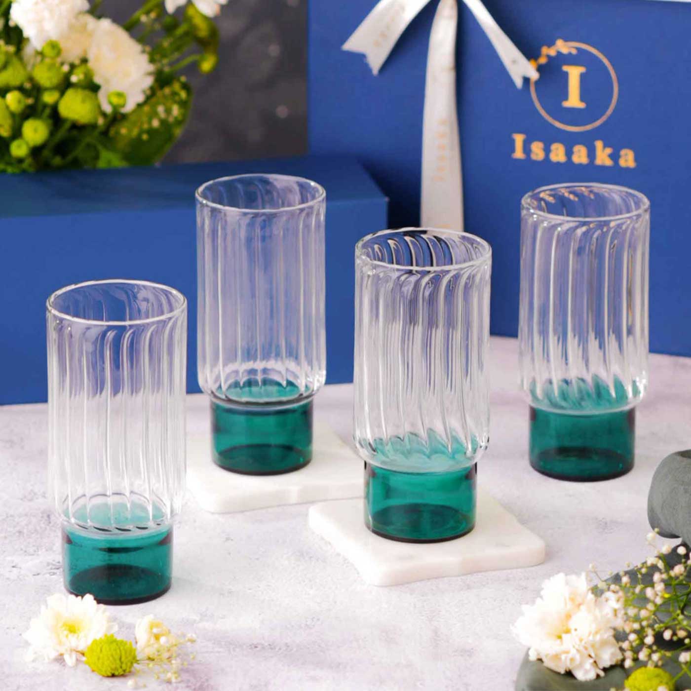 Buy Handmade Teal Borosil Glass Highball With Gift Box | Set Of 4 ...