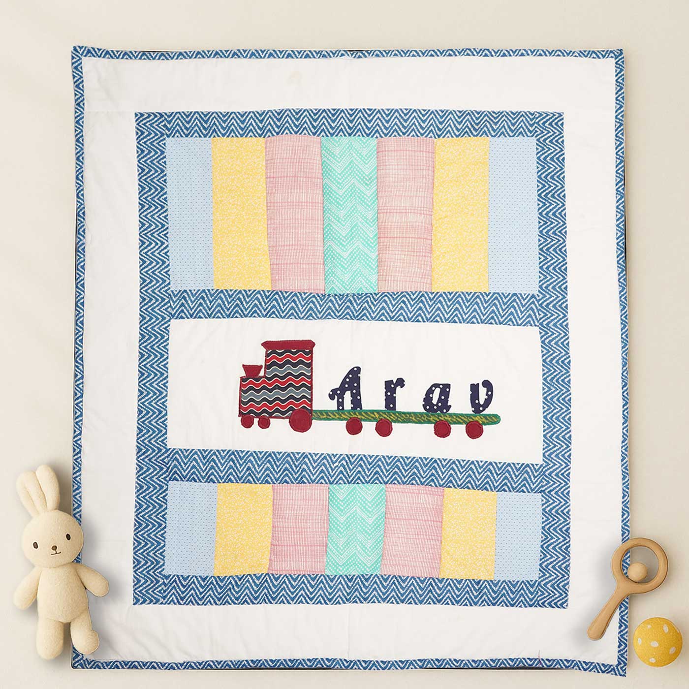 Buy Personalized Steam Engine Theme Cotton Quilt For Kids Online On Zwende
