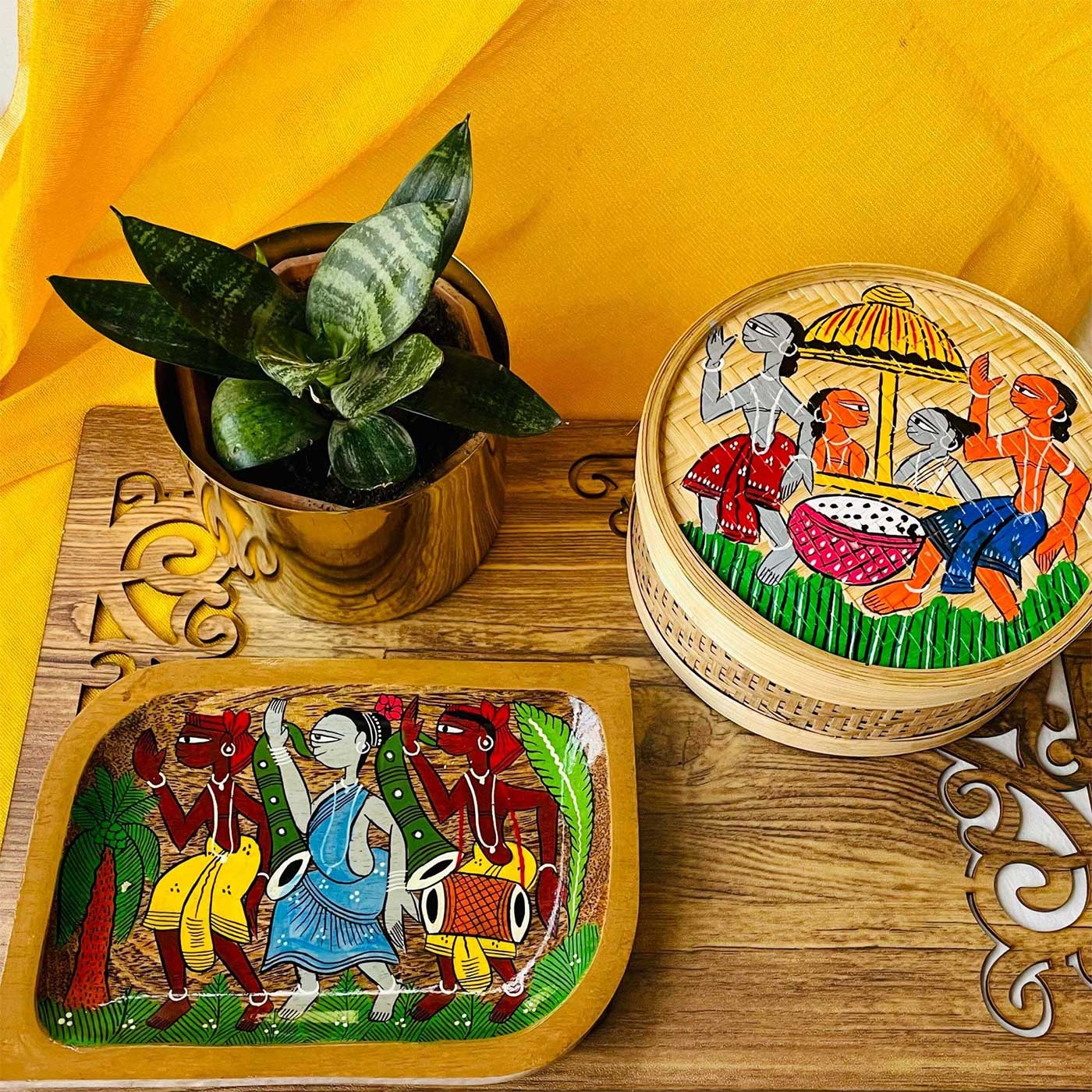 Buy Hand-Painted Pattachitra Harshil Wooden Hamper | Set Of 2 Online On ...