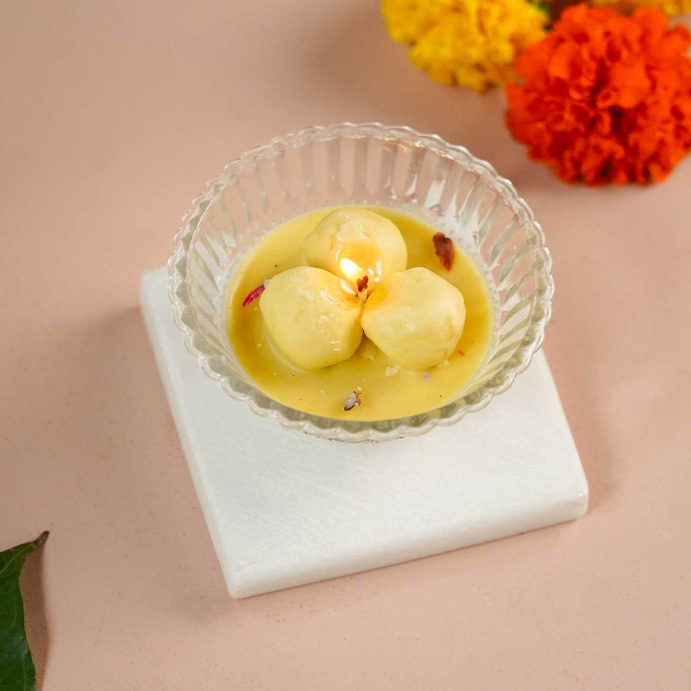 Buy Handmade Rasmalai Glass Wax Candle Online On Zwende