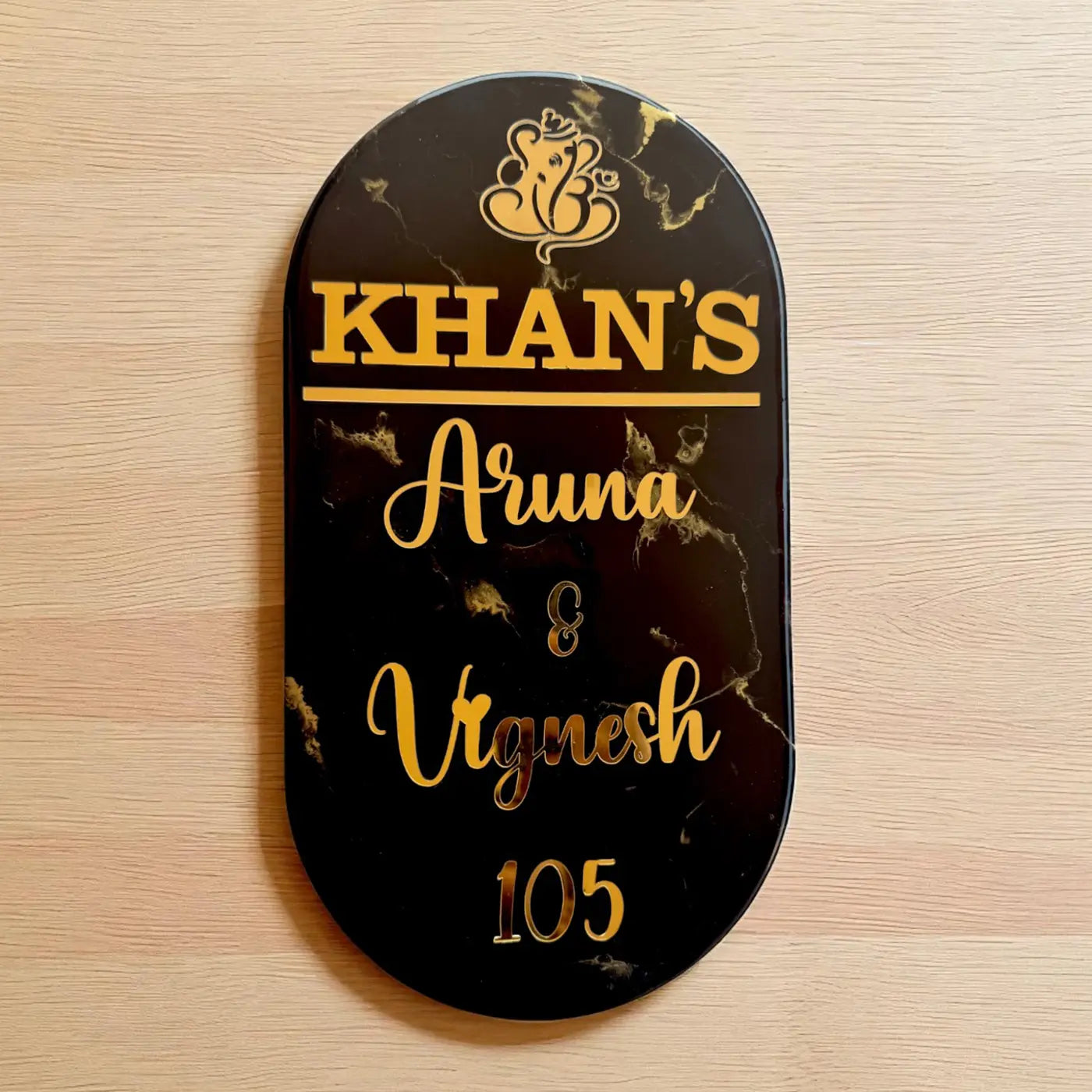 Buy Personalized Black & Gold Resin Vertical Name Plate Online On Zwende