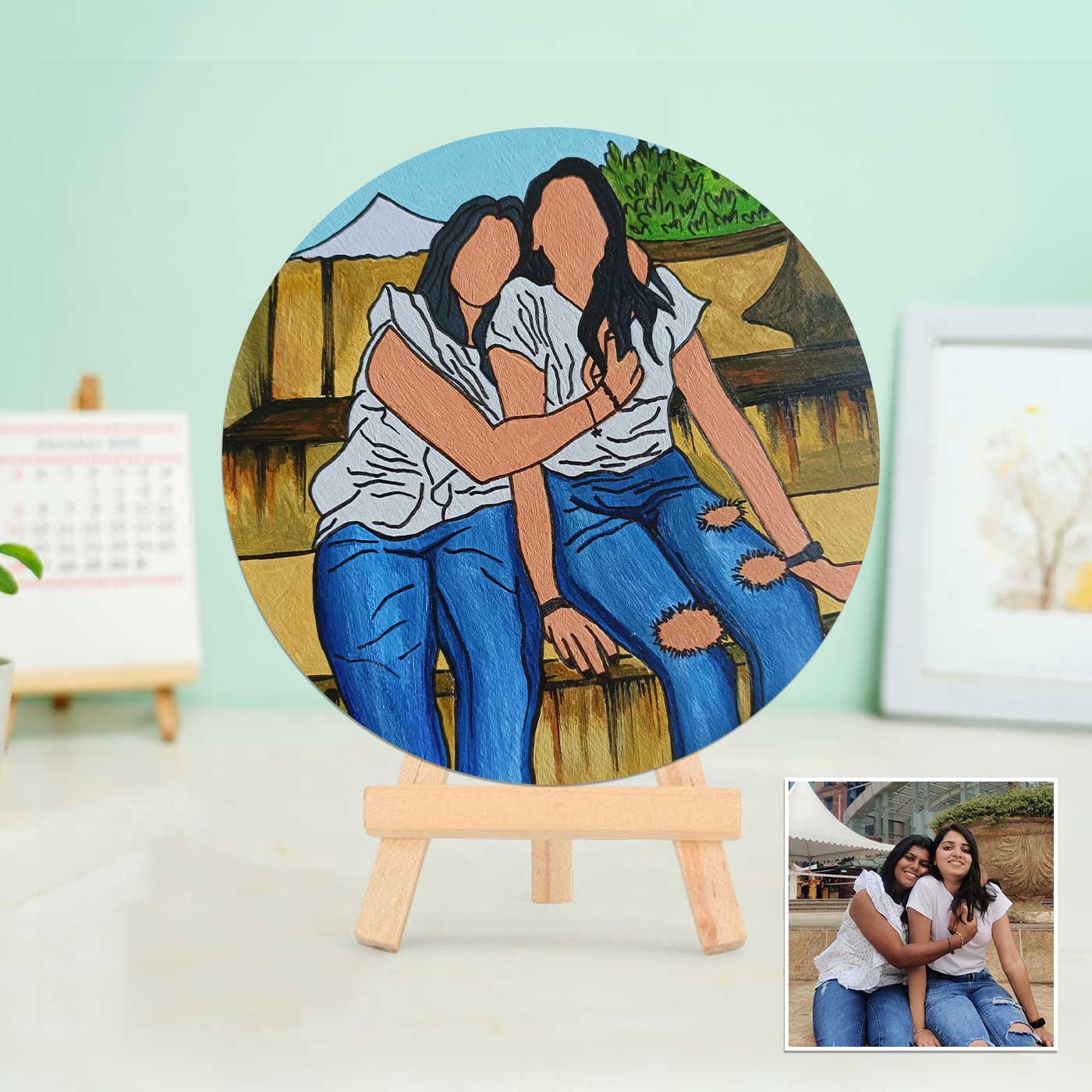 Buy Photo Personalized Hand-Painted MDF Wood Portrait Online On Zwende